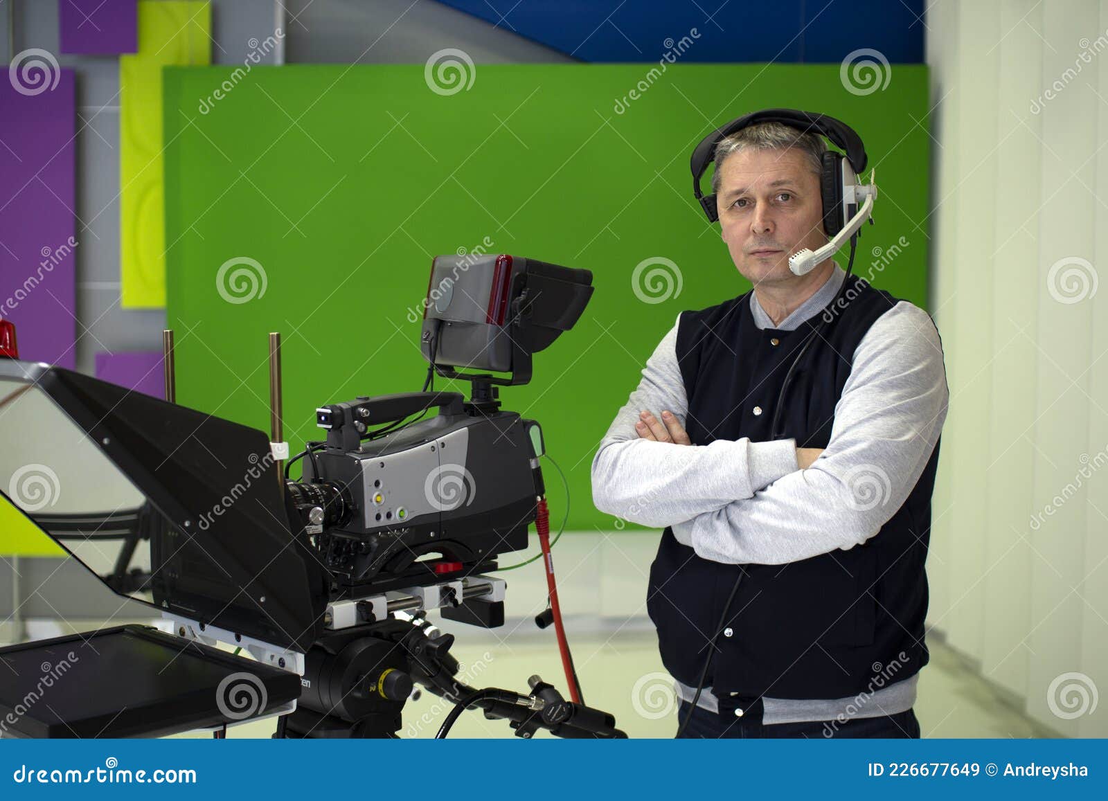 Professional Cameraman Working in a TV Studio. Stock Image - Image of ...