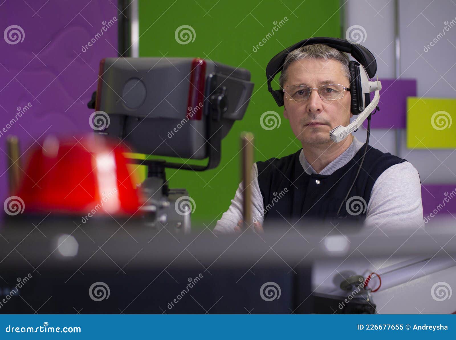 Professional Cameraman Working in a TV Studio. Stock Image - Image of ...