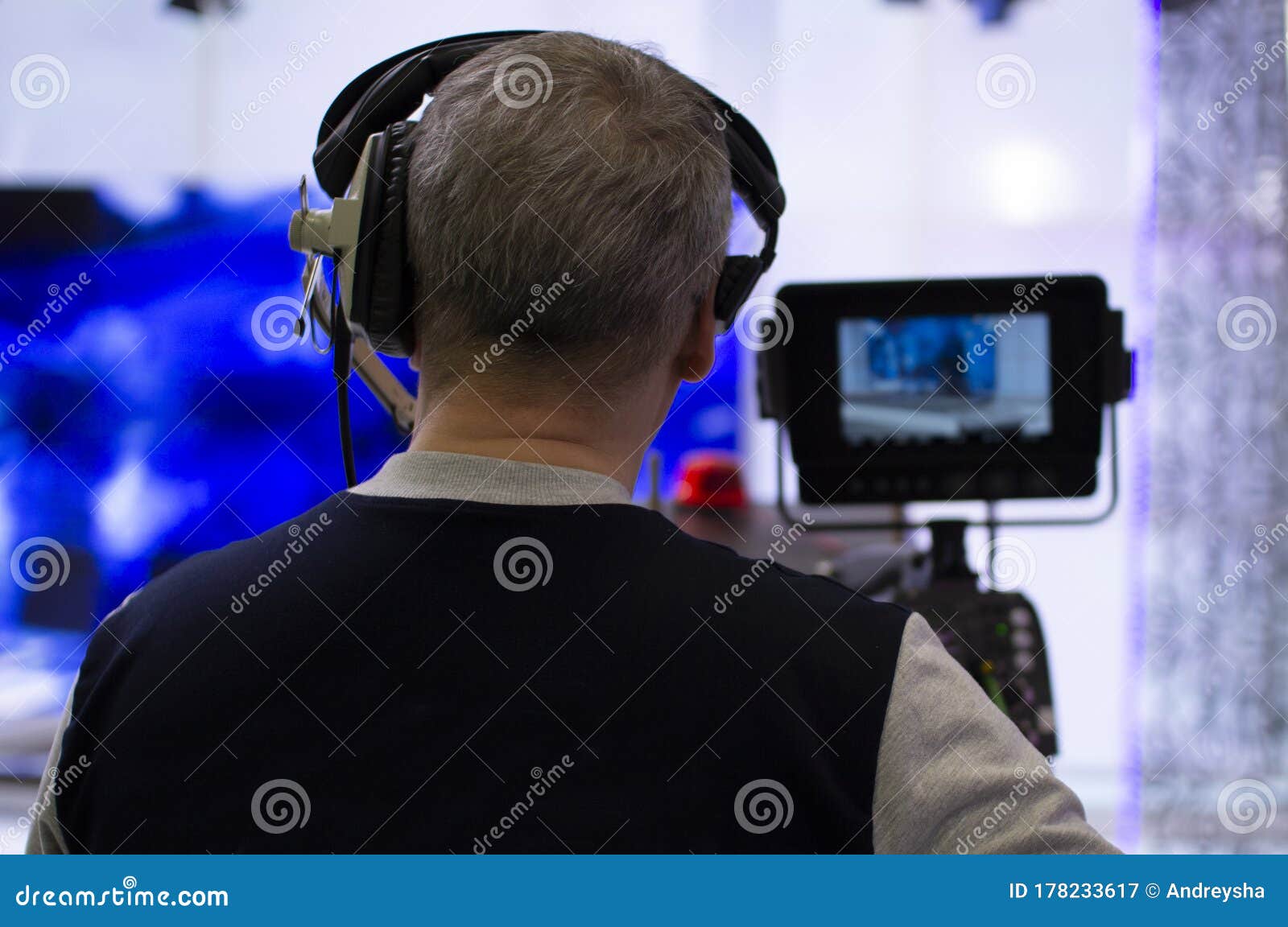 Professional Cameraman Working in a TV Studio. Stock Image - Image of ...