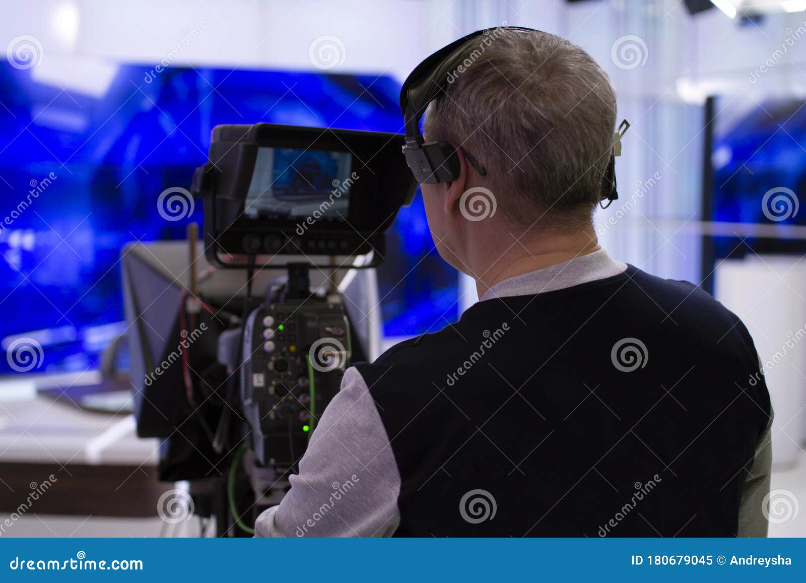 Professional Cameraman Working in a TV Studio Stock Image - Image of ...