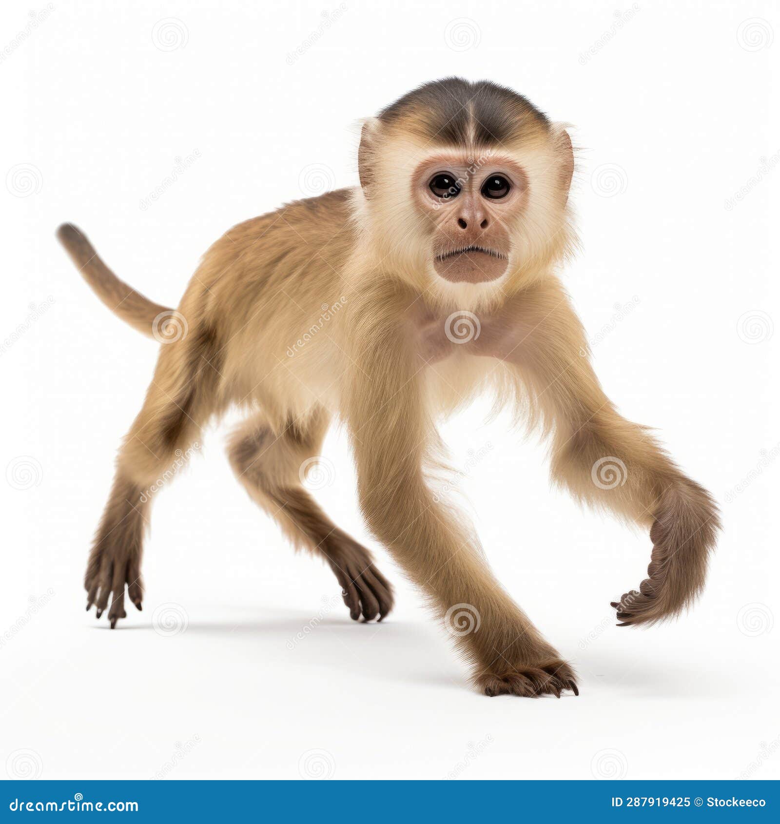 Professional Capuchin Monkey Photo: Brown Monkey in Motion on White ...