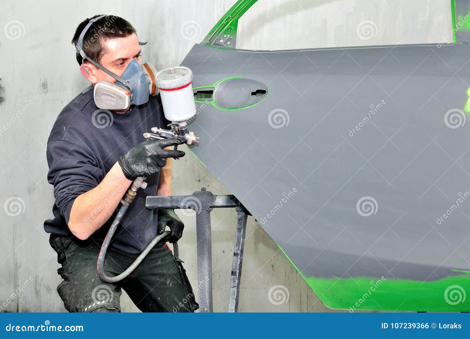 Professional Car Painter Working at a Door. Stock Photo - Image of ...