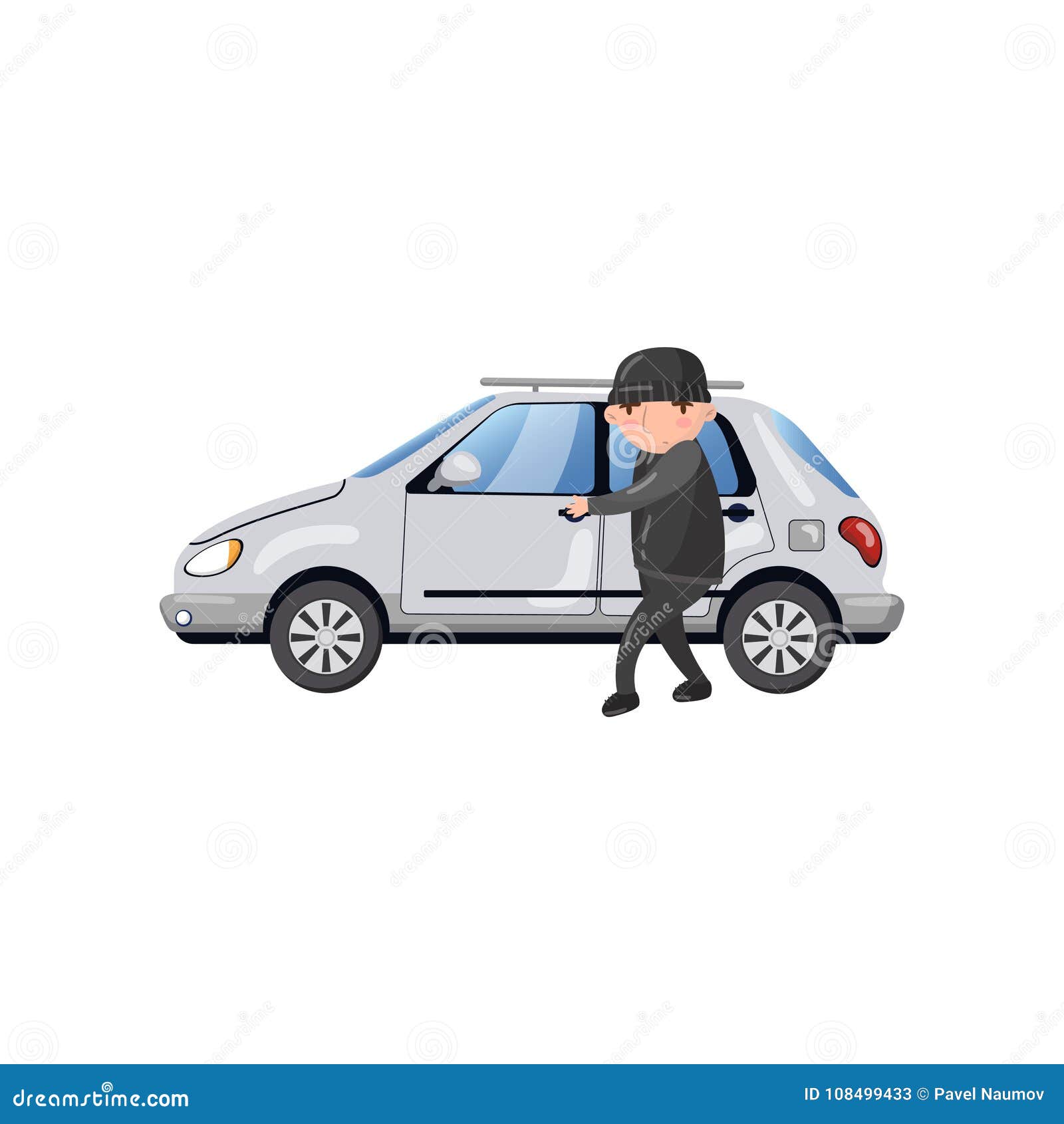 Professional Car Thief Character Stealing And Breaking Car Door Auto