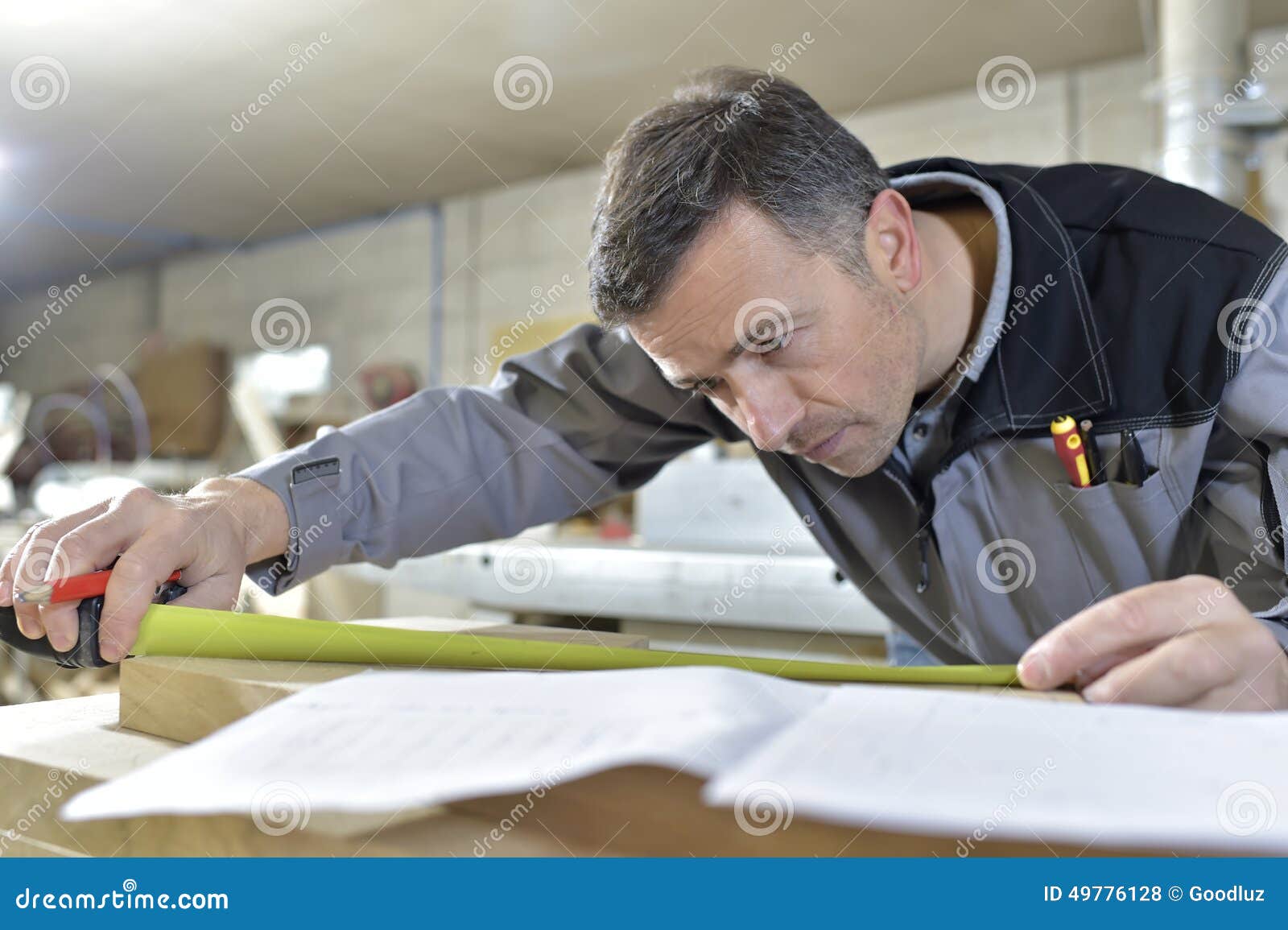 Professional Carpenter Measuring Stock Photo - Image of tape, drawing ...
