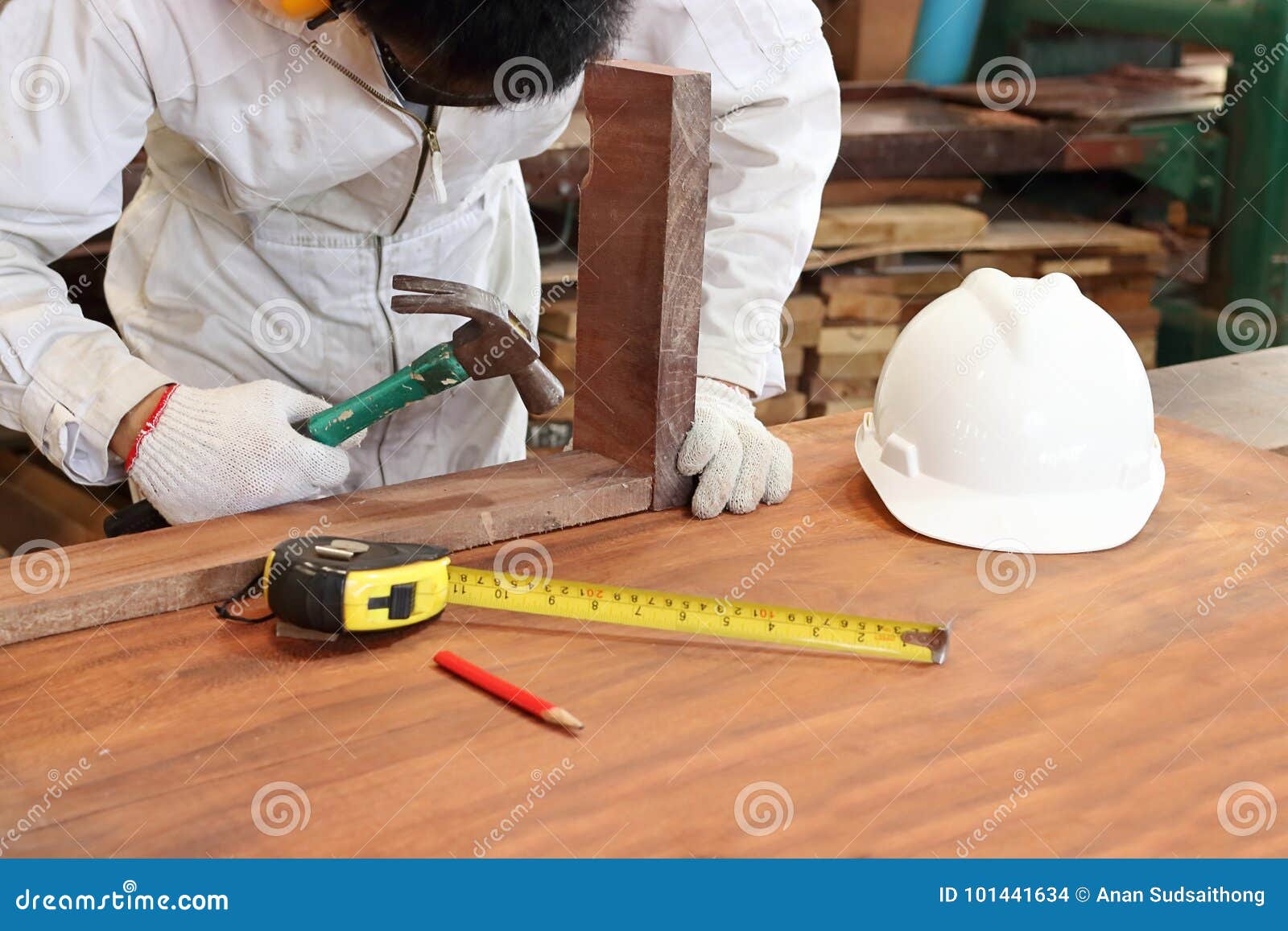 Professional Carpenter with Safety Uniform Holding Hammer with Other ...