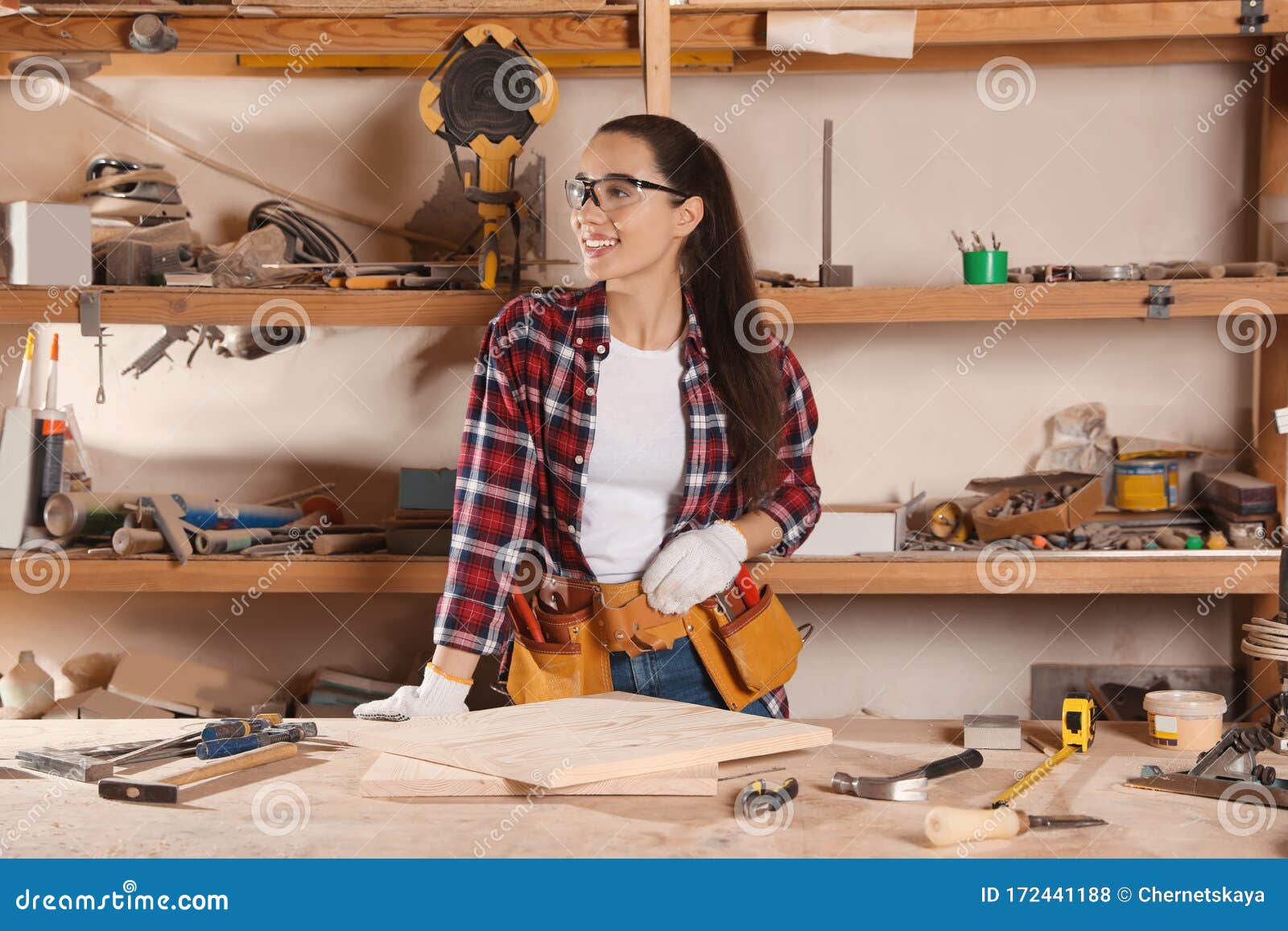 Professional Carpenter with Set of Tools Stock Photo - Image of ...