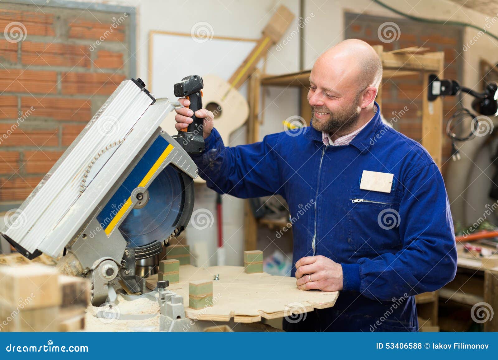 Professional Carpenter Using Power-saw Stock Photo - Image of employee ...