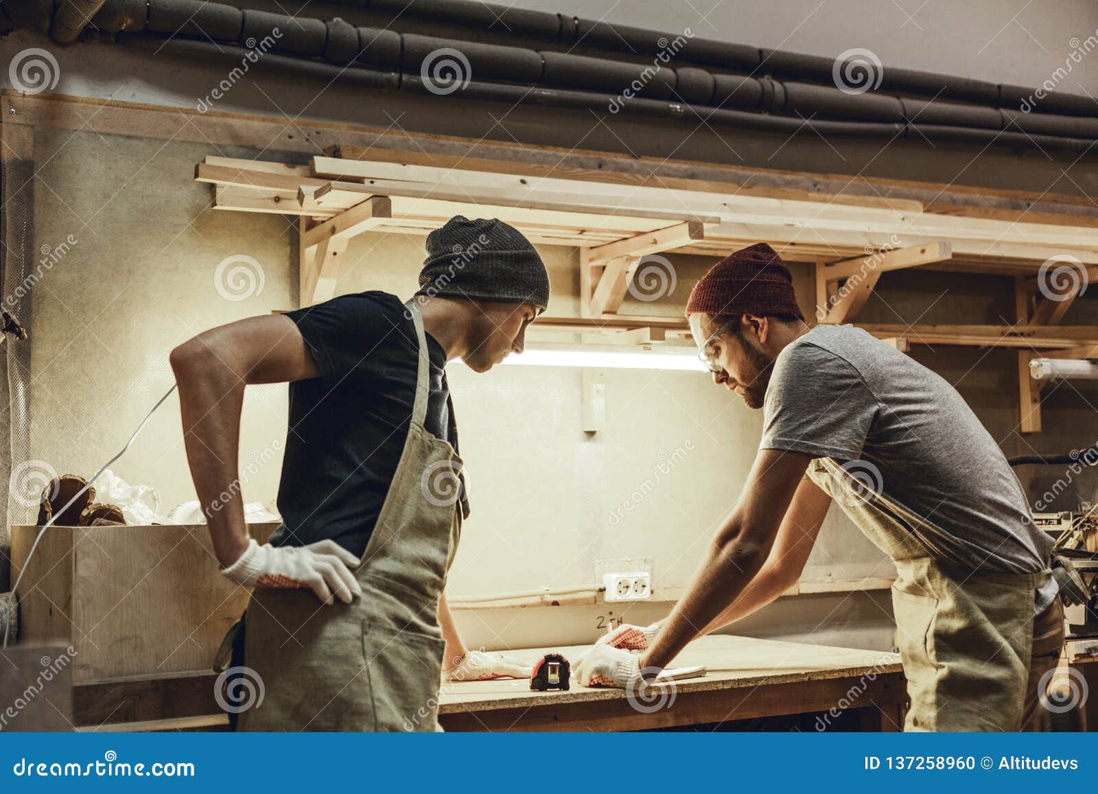 Professional Carpenters Making Draft Stock Photo - Image of skill ...