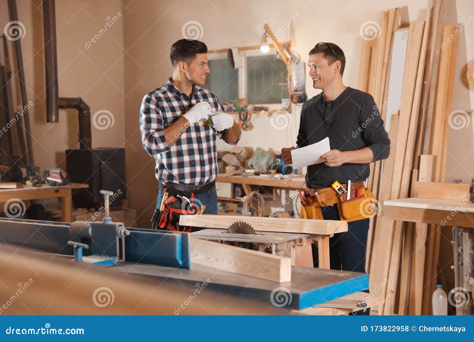 Professional Carpenters Working with Draft Stock Photo - Image of ...