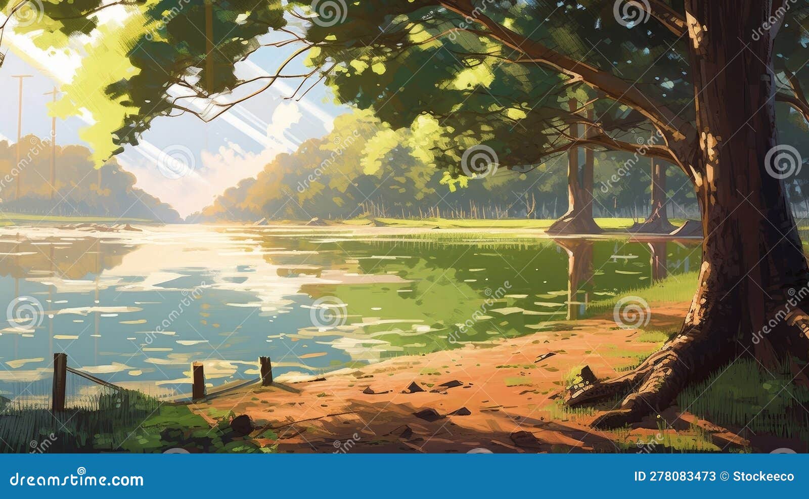 Professional Cartoon Style Illustration of Sun and Canopy Tree Stock ...