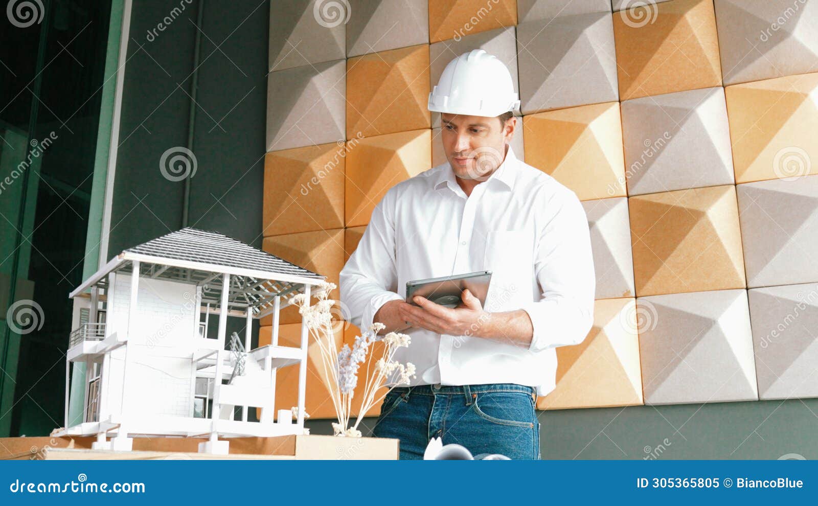 Smart Architect Engineer Using Tablet Analysis House Construction ...