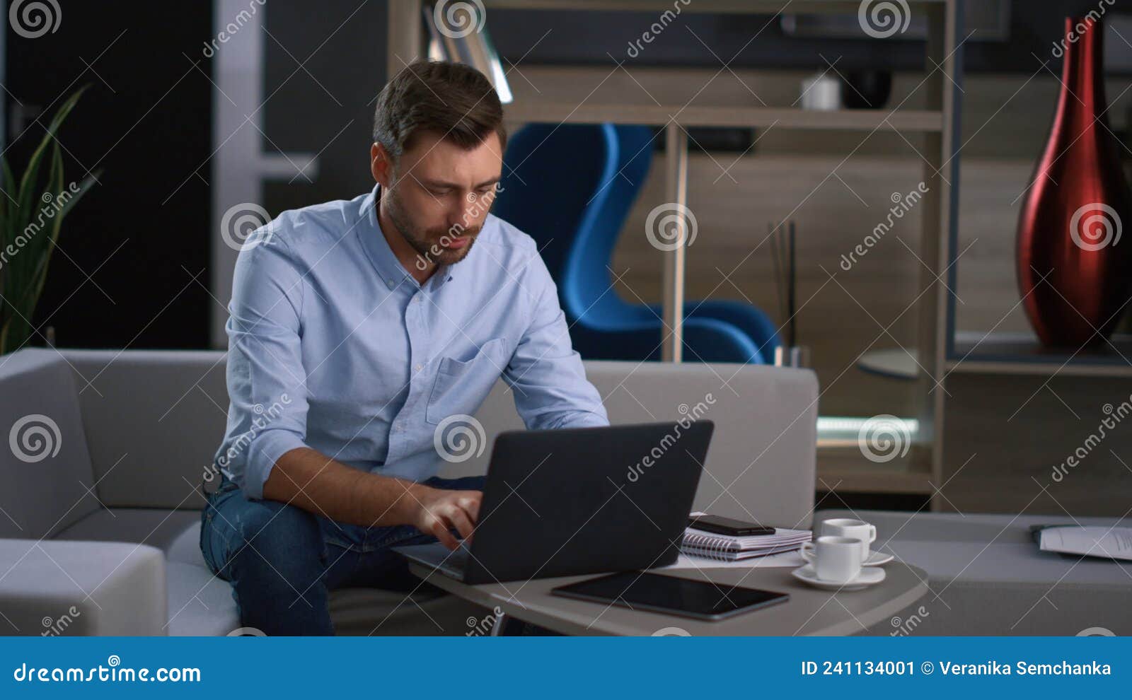 Professional Ceo Working Laptop Computer Device Browsing Social Media ...