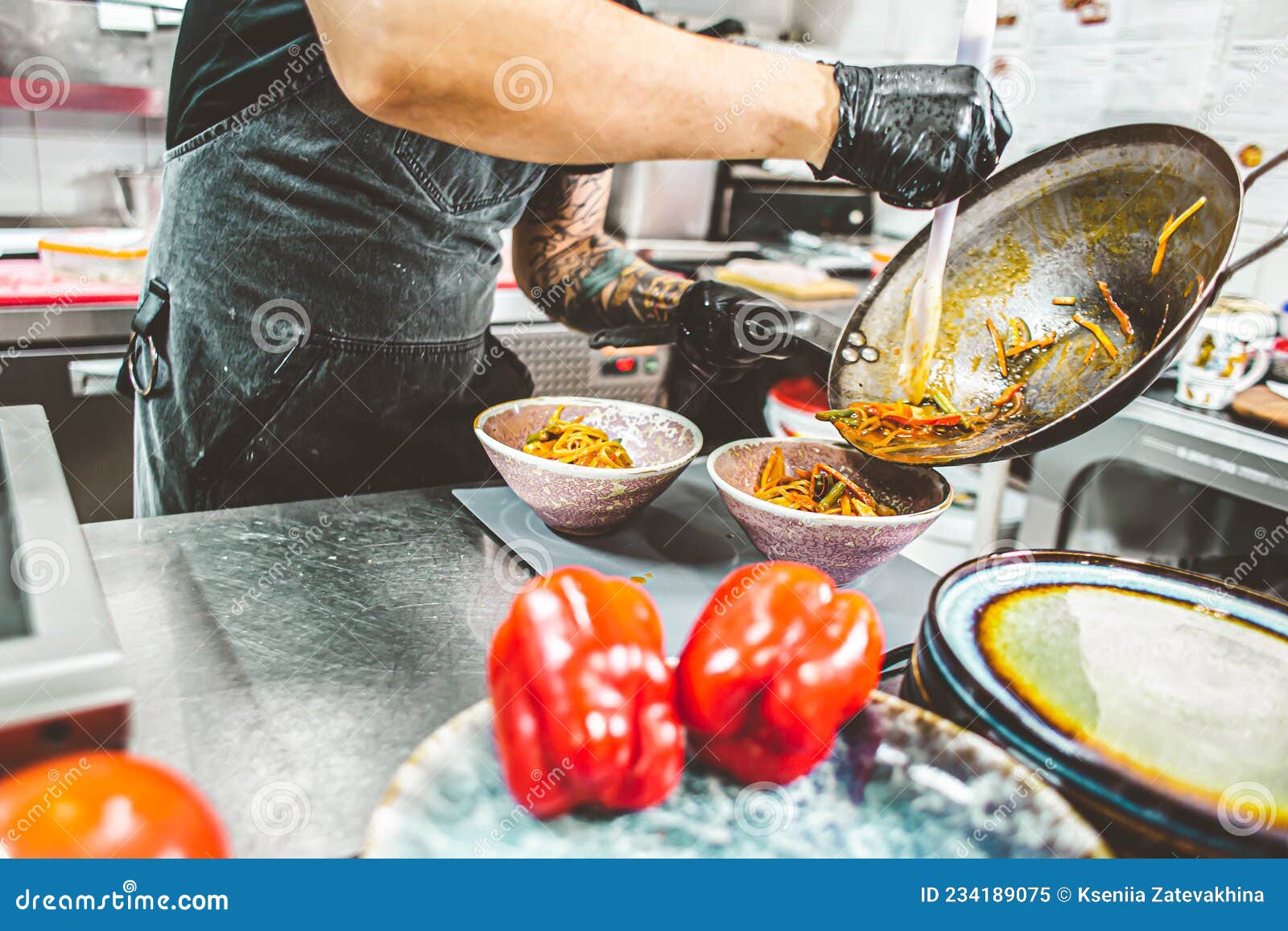 Professional Chef Cooking in the Kitchen Restaurant at the Hotel ...