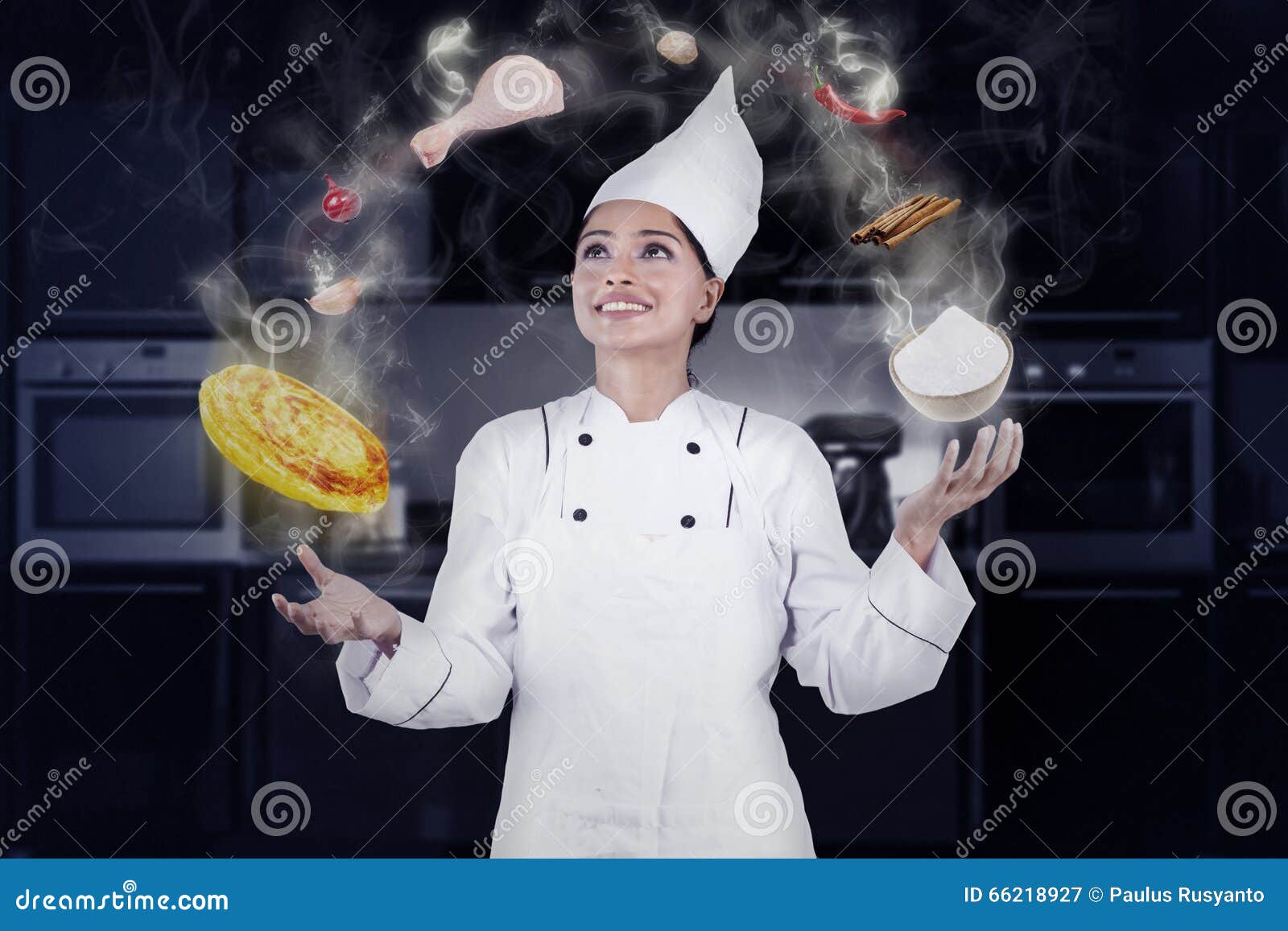 Professional Chef Cooking with Magic Stock Image - Image of indian ...