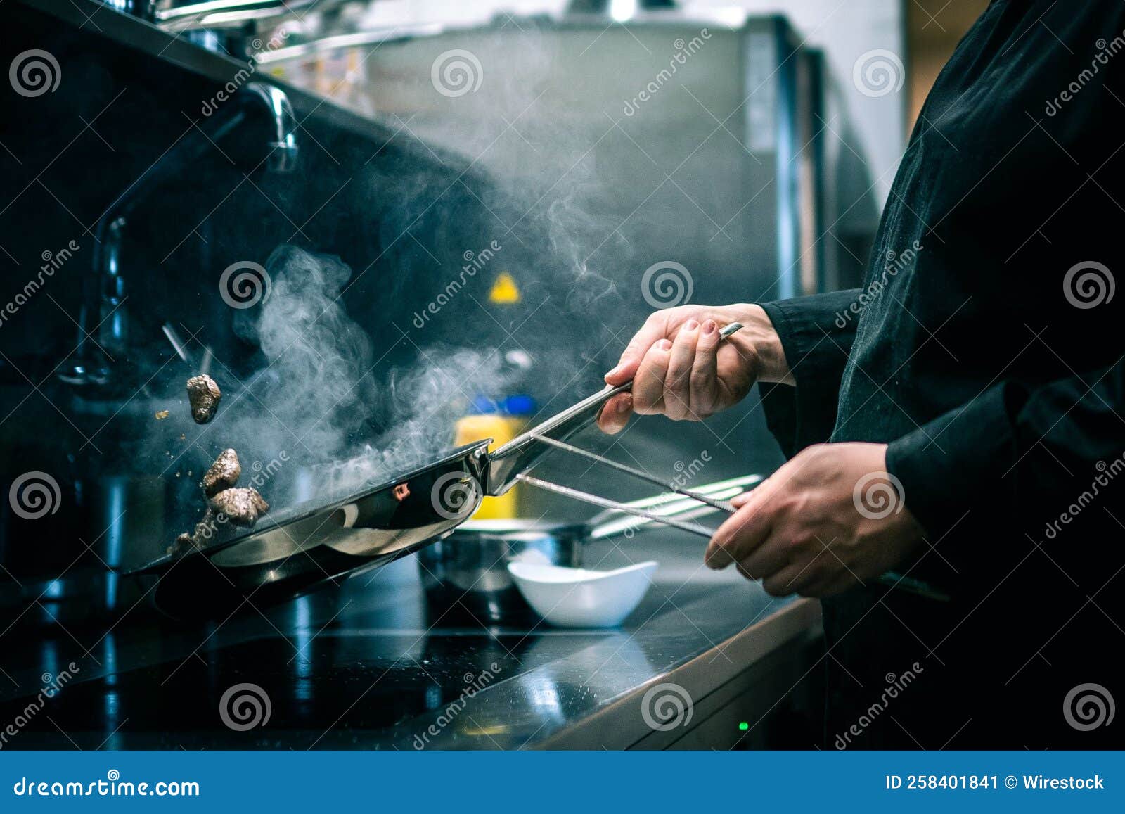 Professional Chef Cooking Meat Stock Image - Image of professional ...