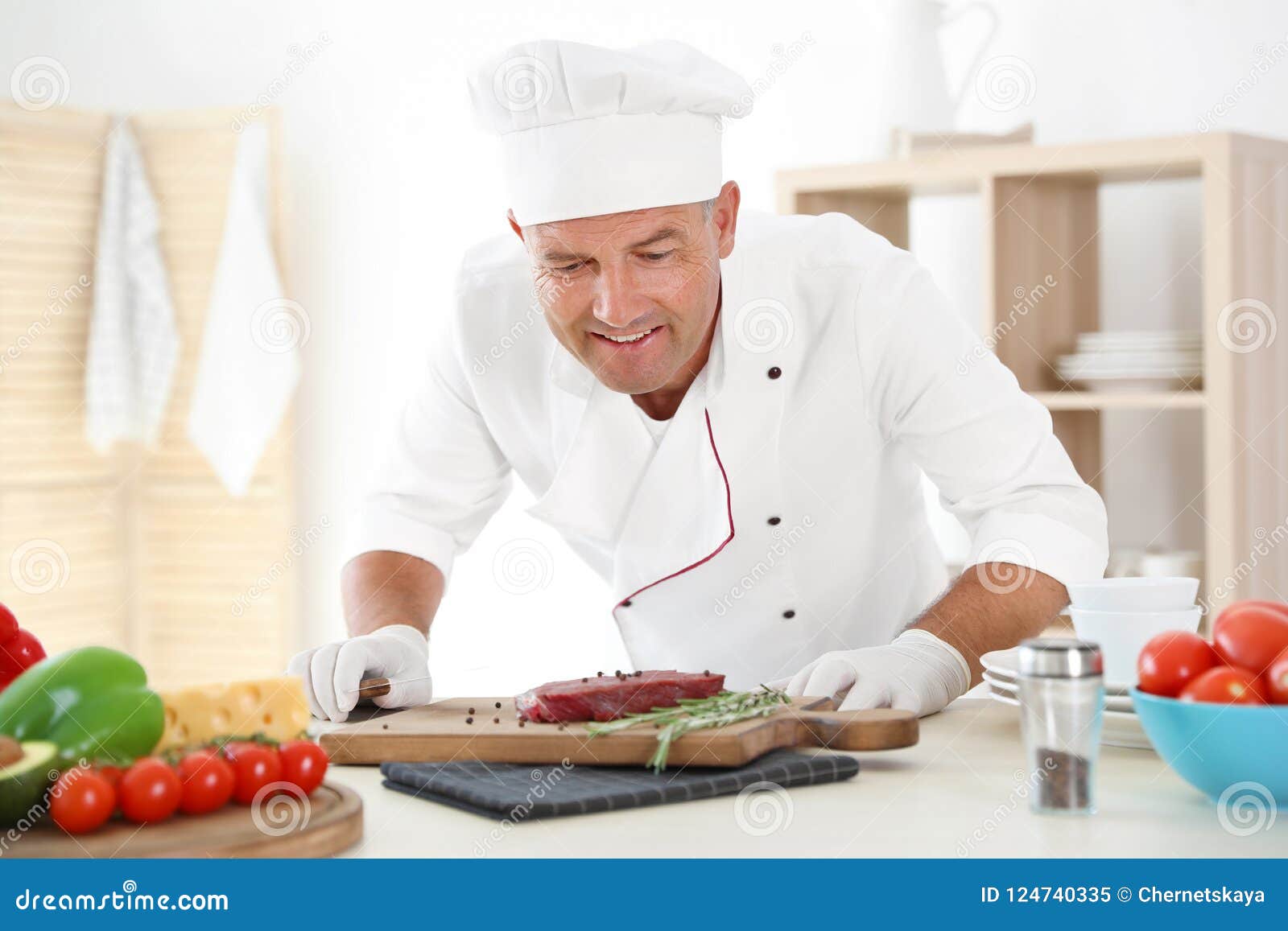 Professional Chef Cooking Meat on Table Stock Image - Image of culinary ...