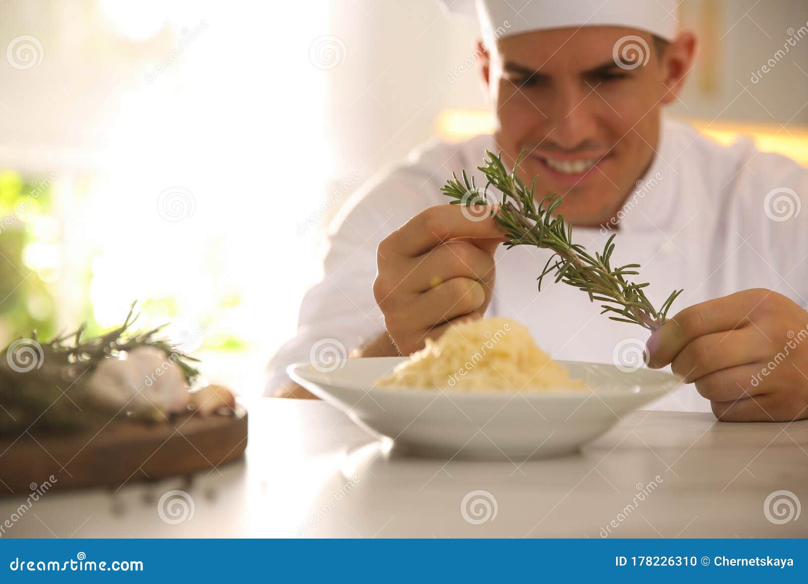 Chef Cooking at Table in Kitchen, Focus on Hands Stock Photo - Image of ...