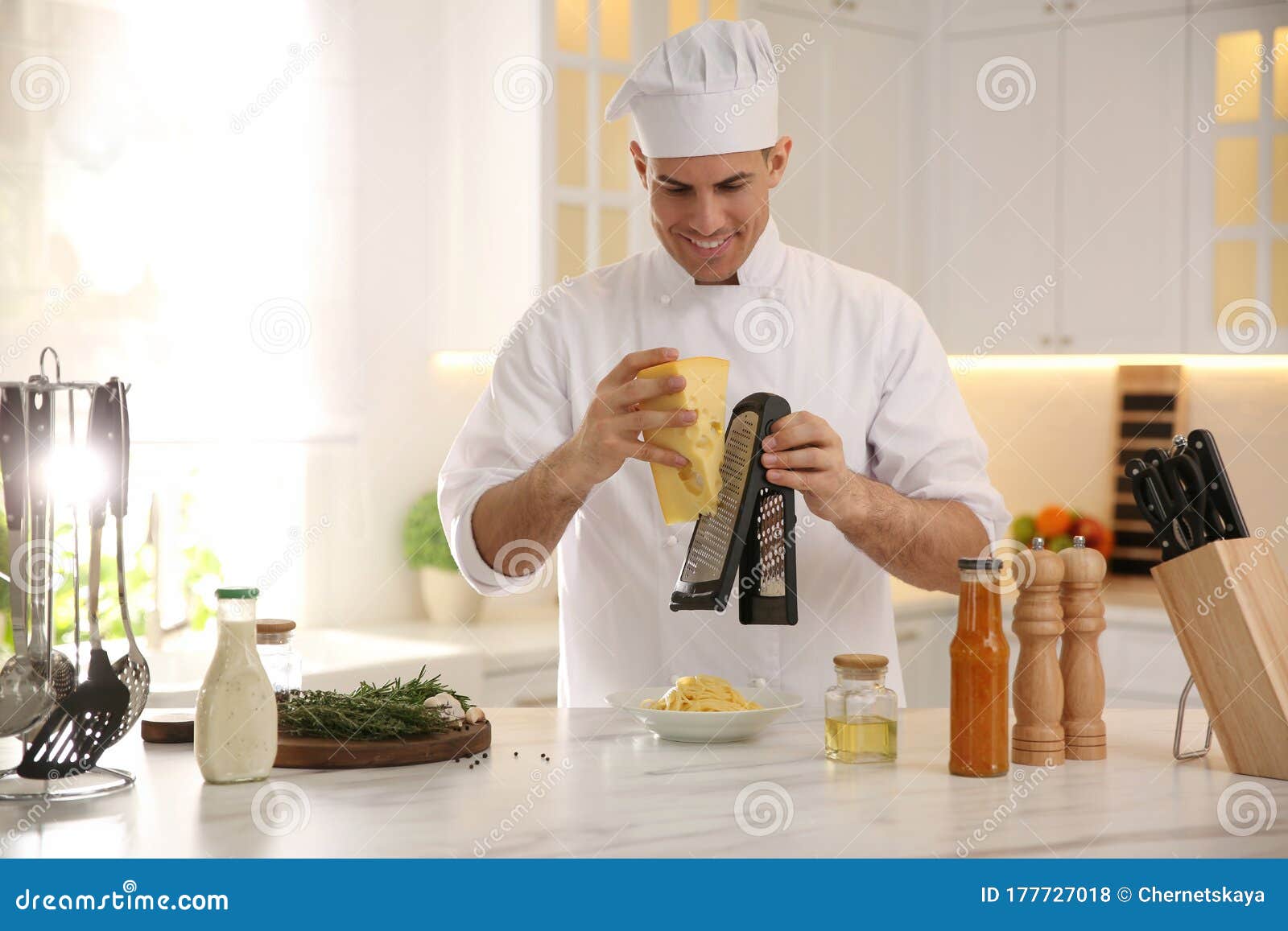 Professional Chef Cooking at Table Stock Photo - Image of color ...