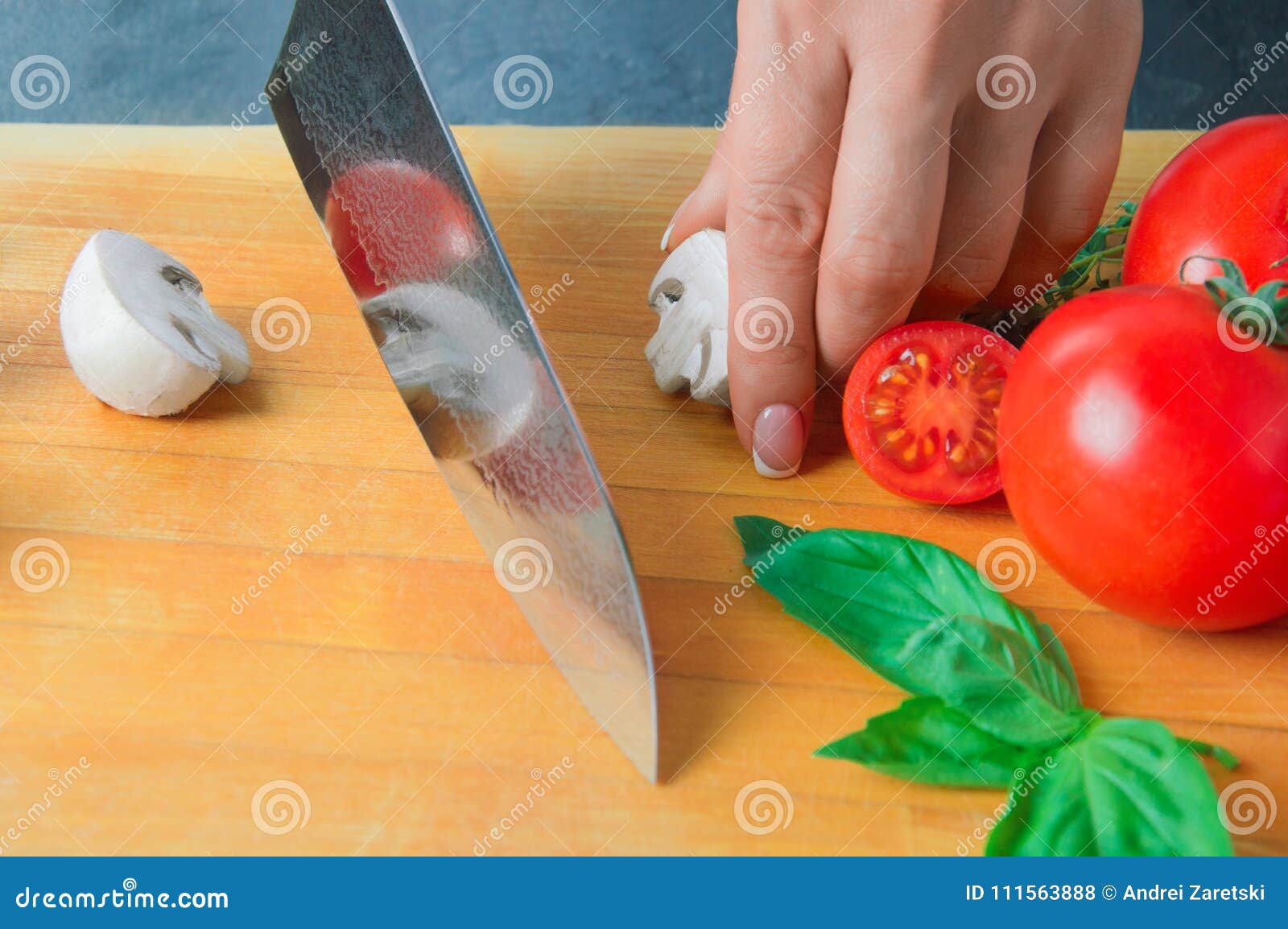 Professional Chef Cuts Vegetables with a Sharp Knife from Damascus ...