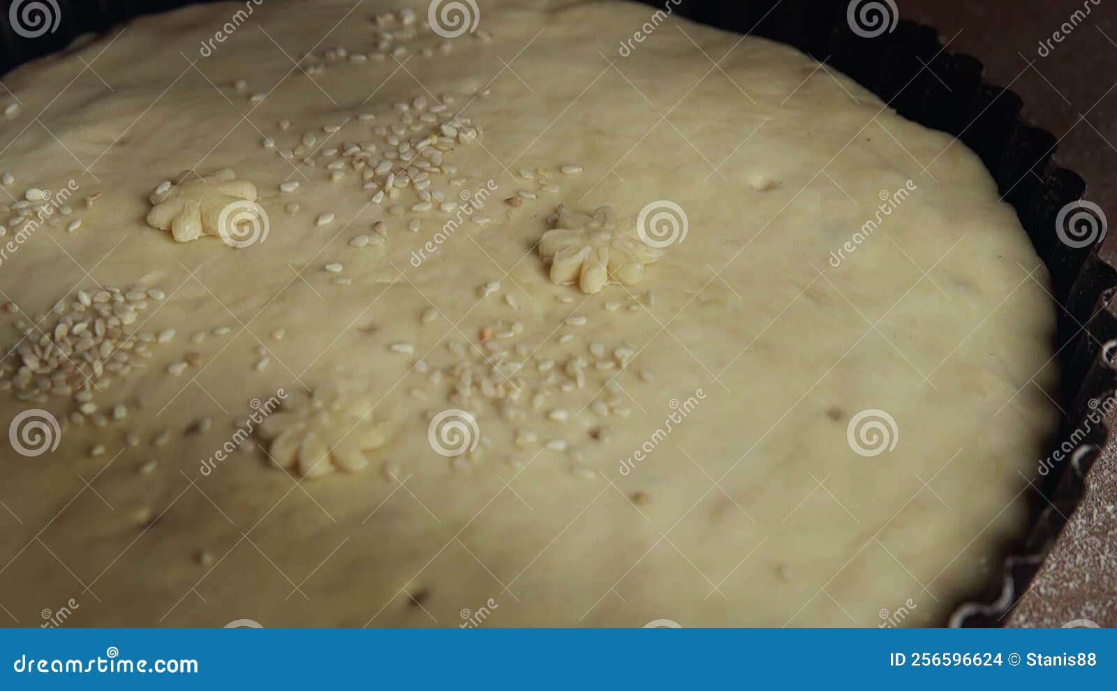 Professional Chef Makes Pie with Meat. Chef Puts Sesames on Top of Meat ...