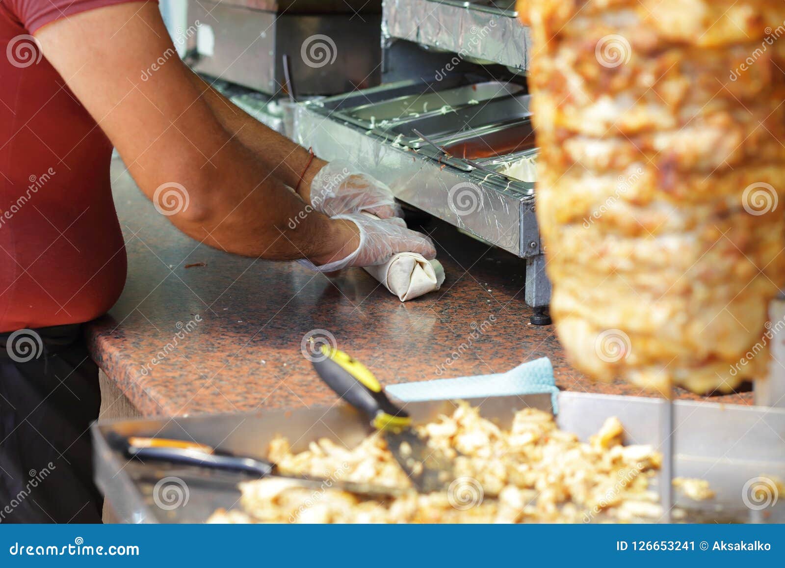 Professional Chef Makes Shawarma Stock Image - Image of flatbread ...