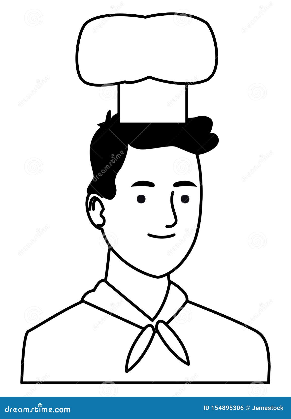 Professional Chef Man Smiling Profile Cartoon in Black and White Stock ...