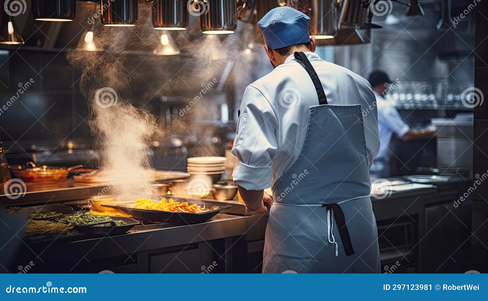 Professional Chef Working in a Commercial Kitchen Stock Illustration ...