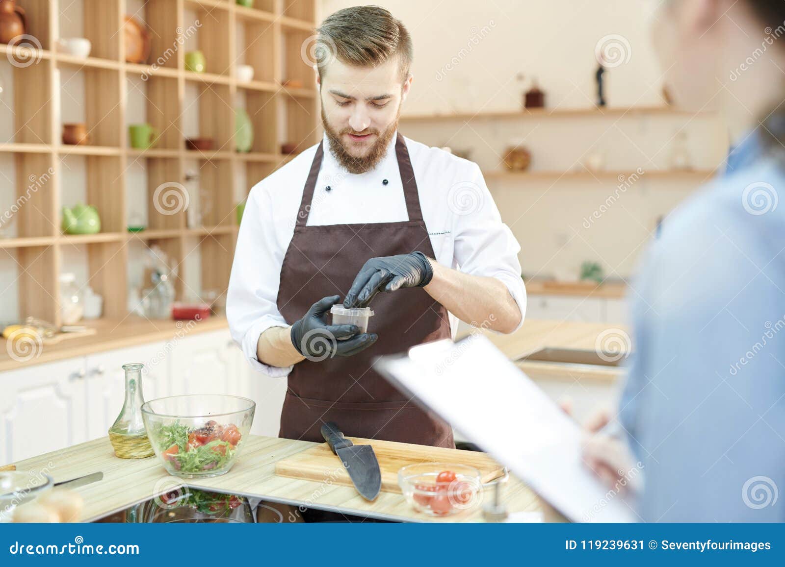 Professional Chef Working in Kitchen Stock Image - Image of table ...