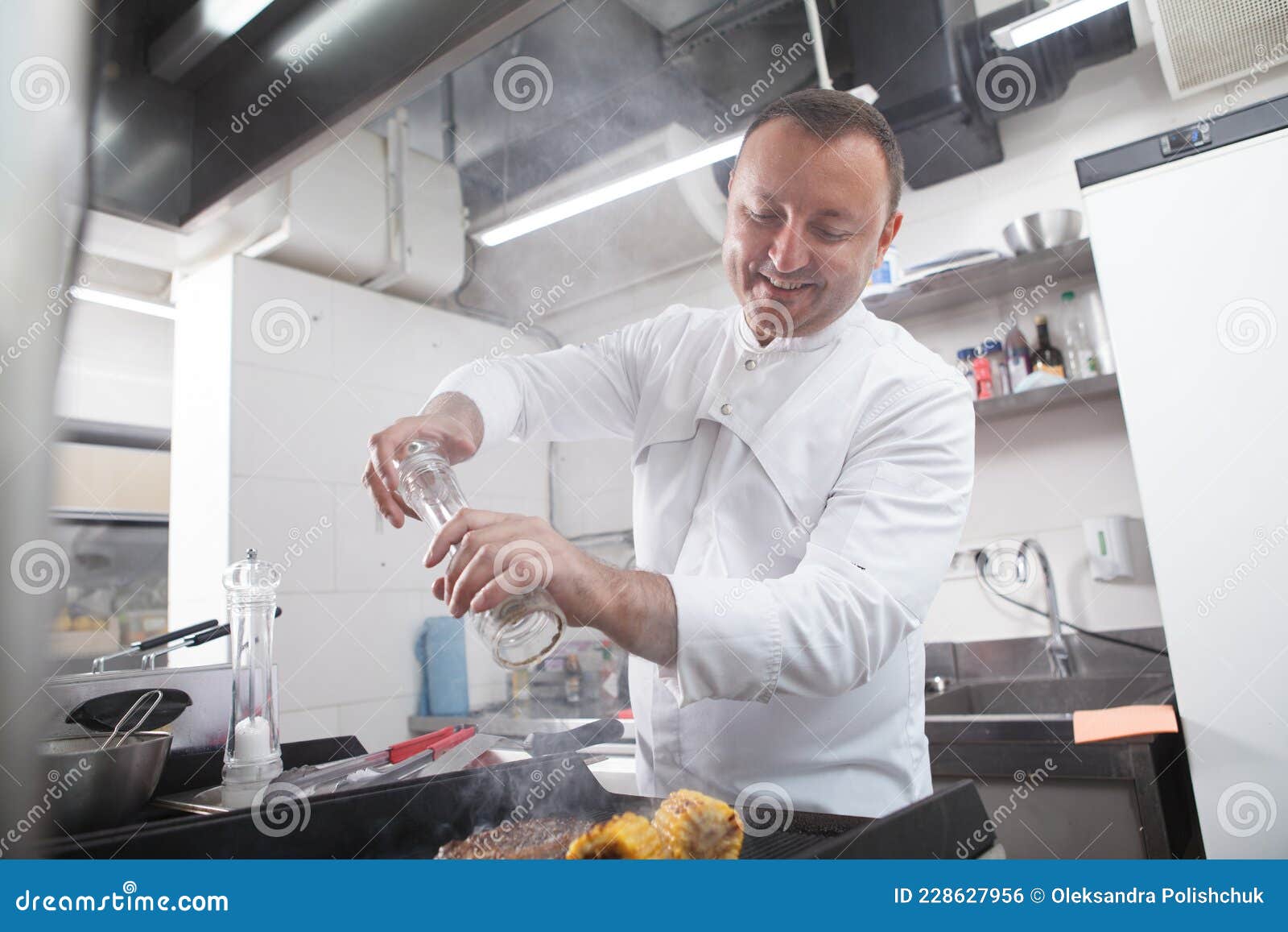 Professional Chef Working at Restaurant Kitchen Stock Photo - Image of ...
