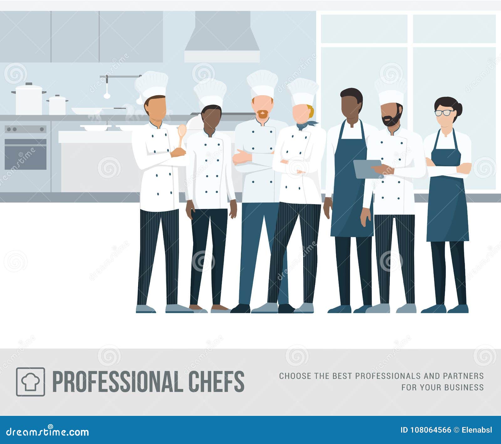Professional Chefs Standing Together In The Restaurant Kitchen. Cartoon ...