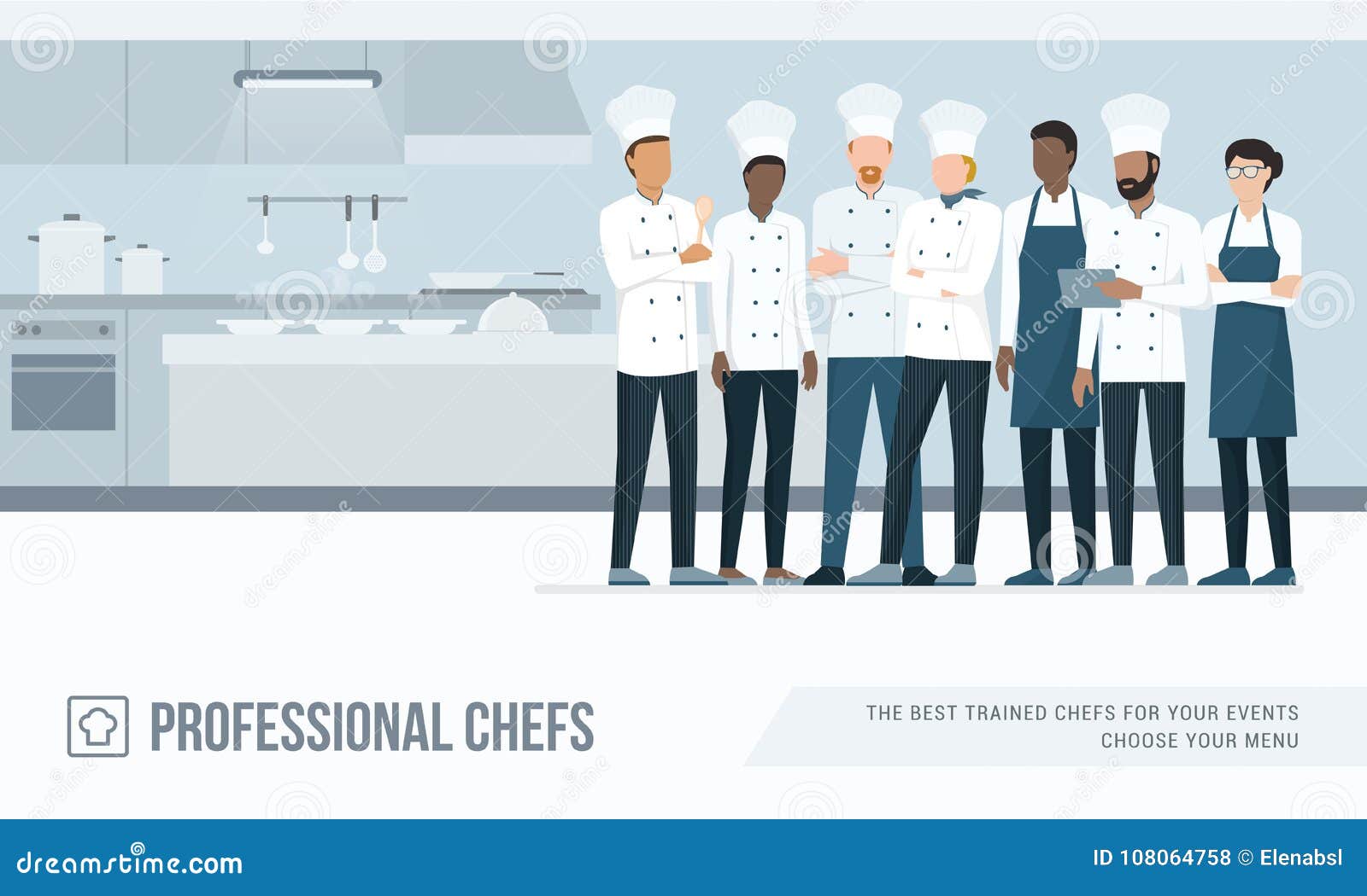Professional Chefs Standing Together In The Restaurant Kitchen. Cartoon ...