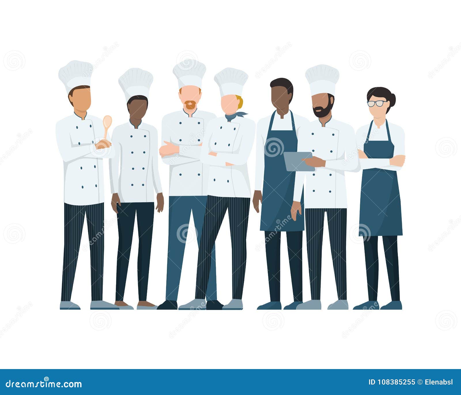 Professional Chefs Standing Together In The Restaurant Kitchen. Cartoon ...