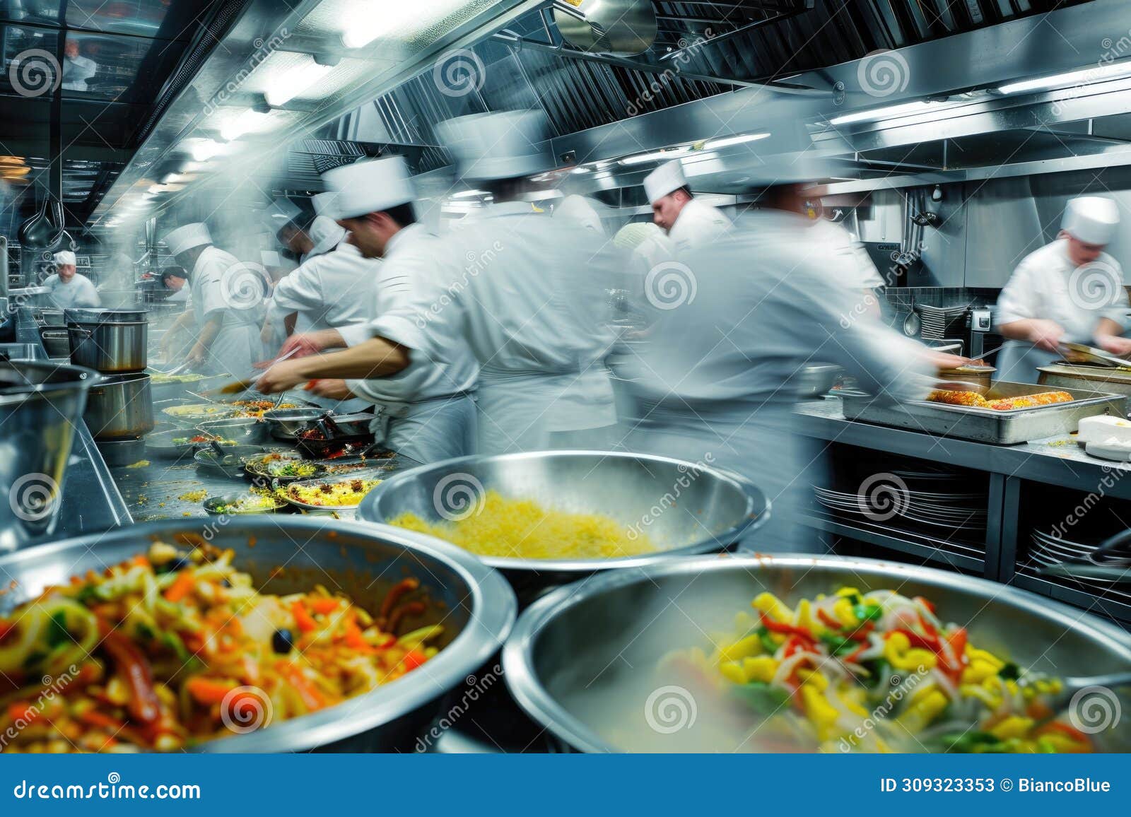 Professional Chefs Working in a Busy Restaurant Kitchen. Resplendent ...