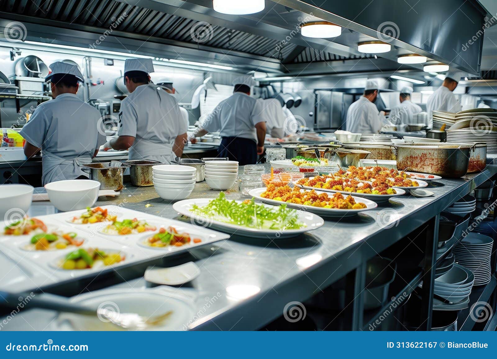 Professional Chefs Working in a Busy Restaurant Kitchen. Resplendent ...