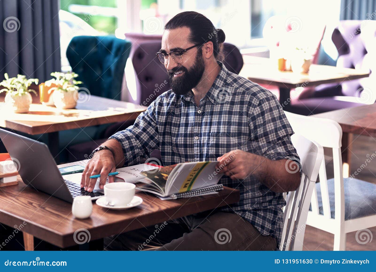 Professional Chinese Tutor Preparing for the Class Sitting in Cafeteria ...