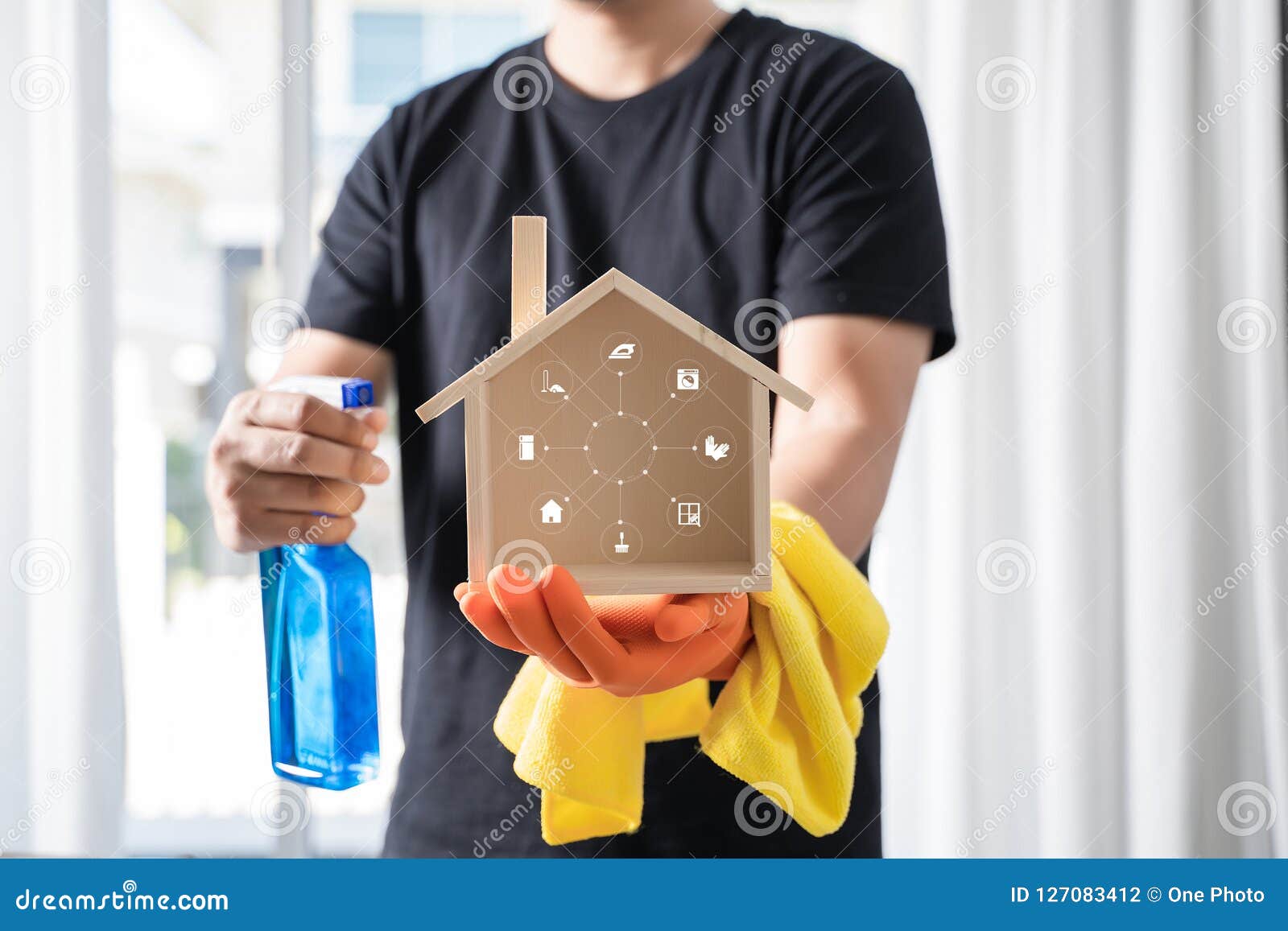 Professional Cleaner Shows Shows the Cleaning Logo Stock Illustration ...