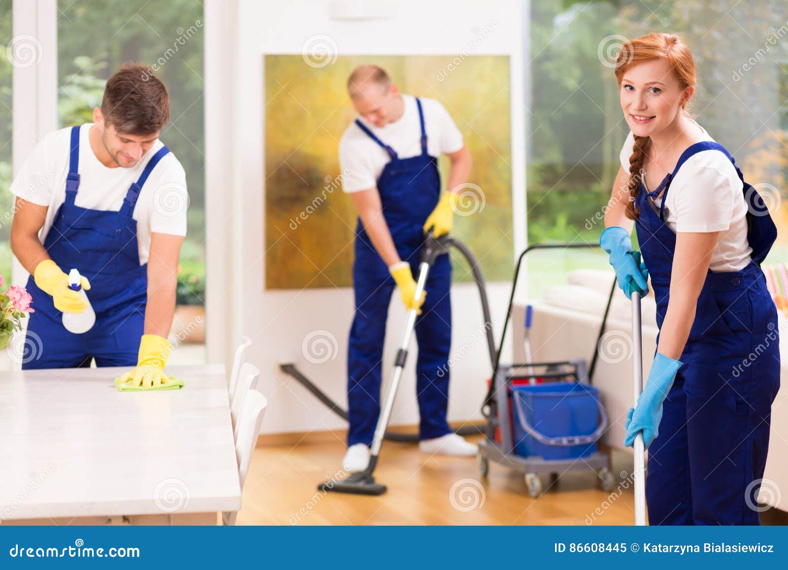 Professional Cleaners in Living Room Stock Image - Image of rubber ...
