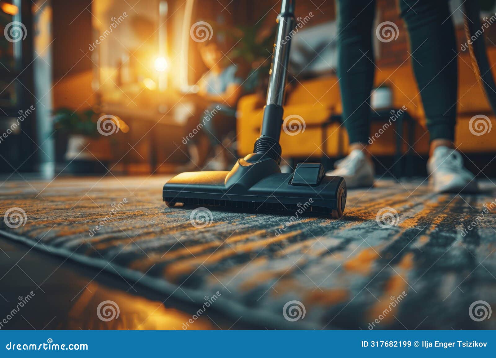 Professional Cleaners Using Vacuum In Spacious Office With Employees In ...
