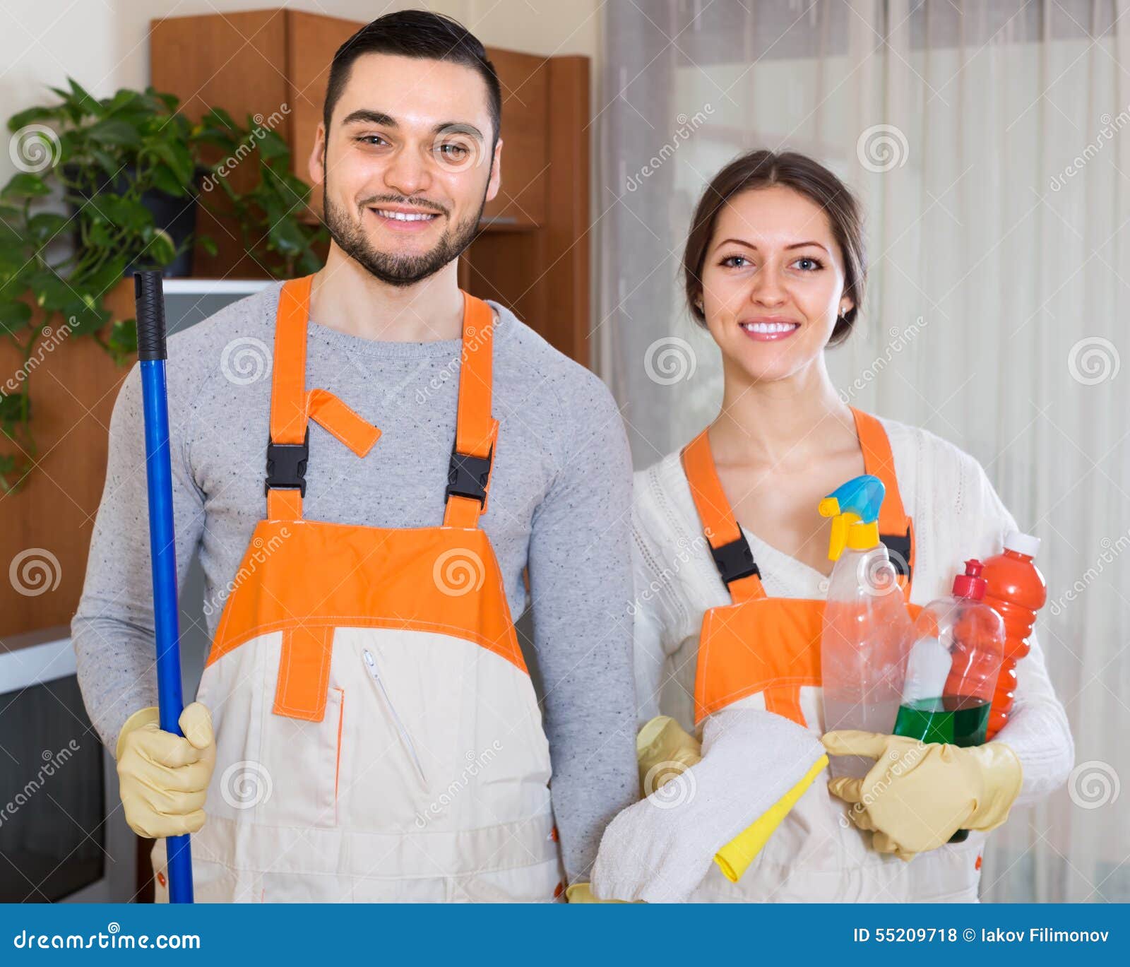 Professional Cleaners at Work Stock Photo - Image of broom, employee ...