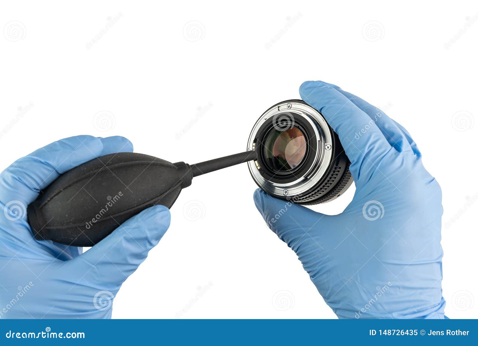Professional Cleaning of a Camera Objectives with a Bellow Stock Image ...