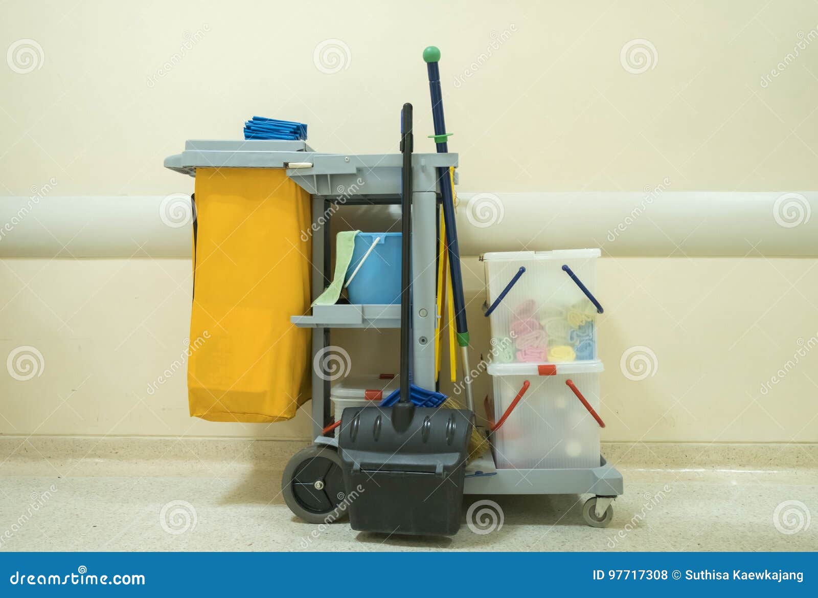 Professional Cleaning Cart in the Hospital Stock Photo - Image of ...