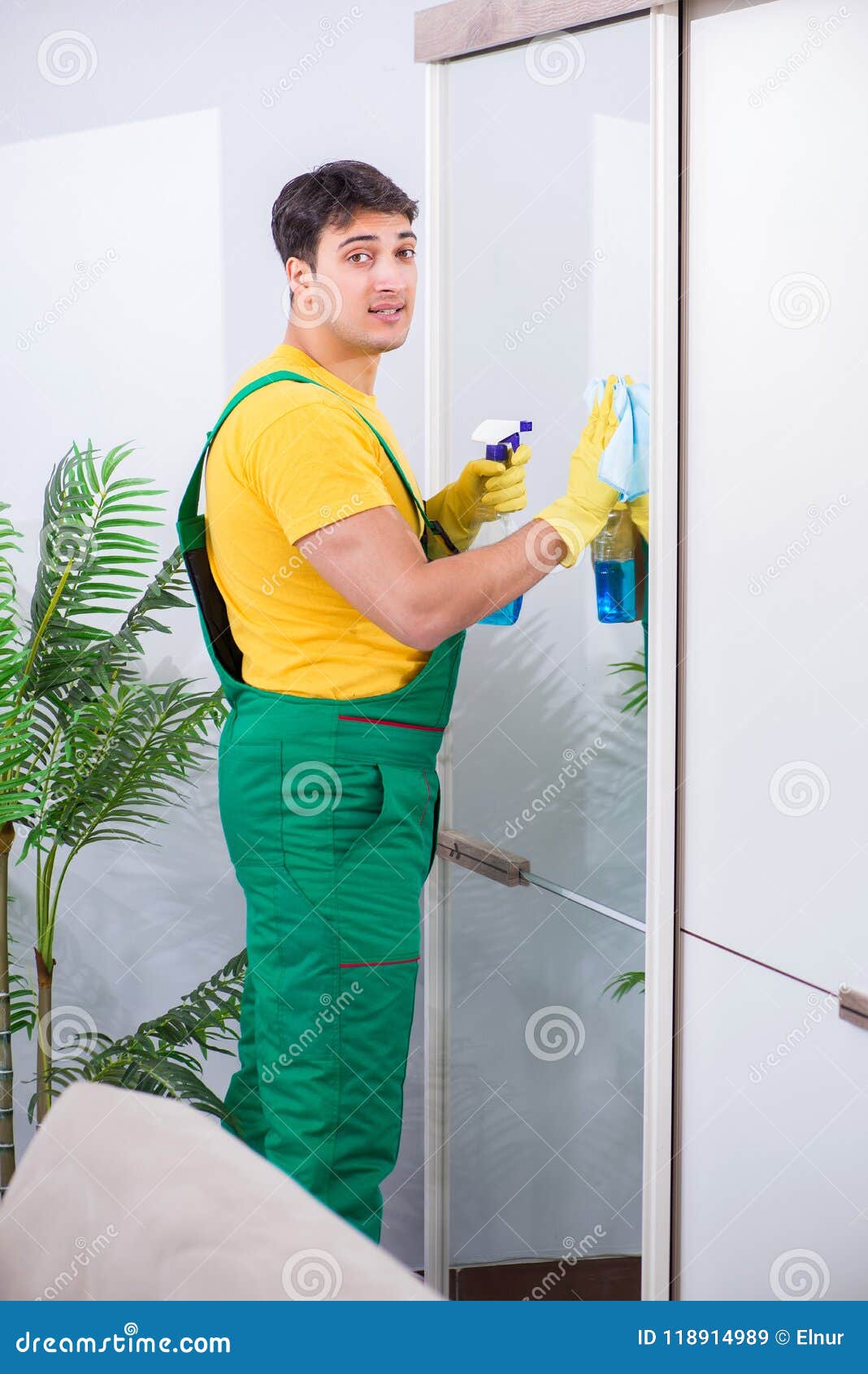 The Professional Cleaning Contractor Working at Home Stock Image ...