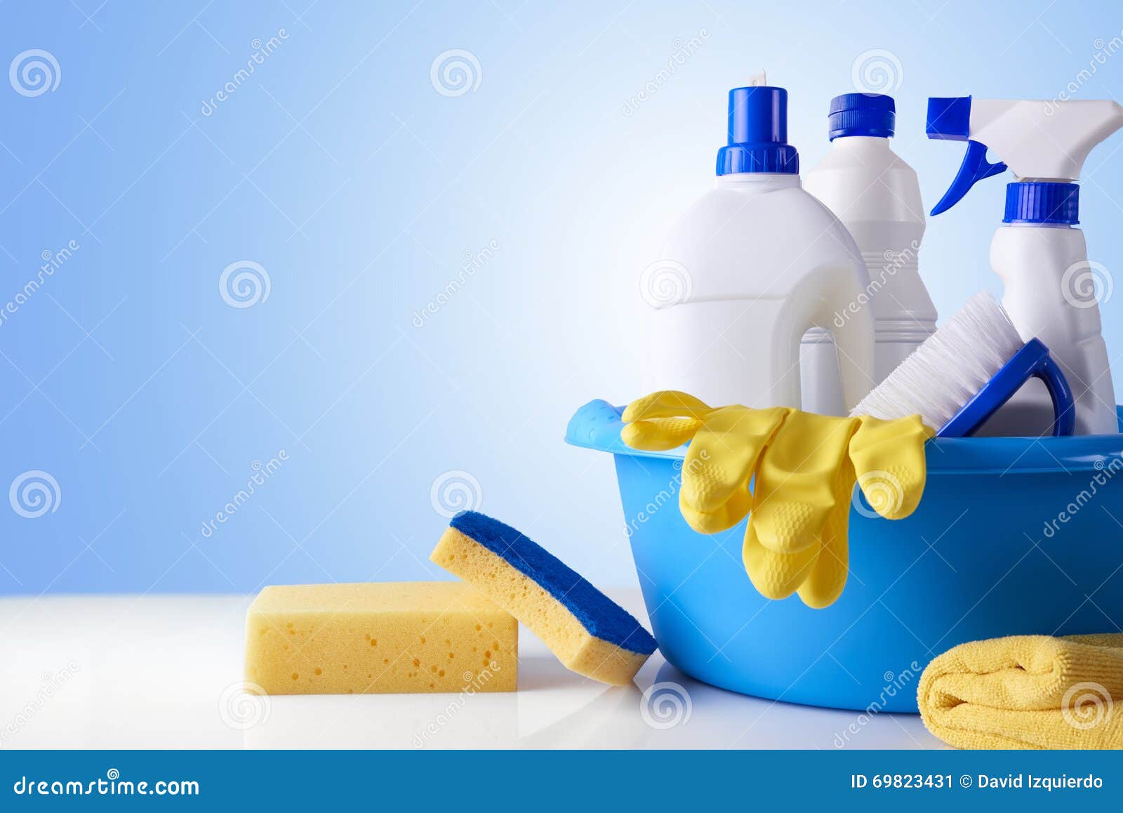 Professional Cleaning Equipment on White Table Overview Stock Image ...