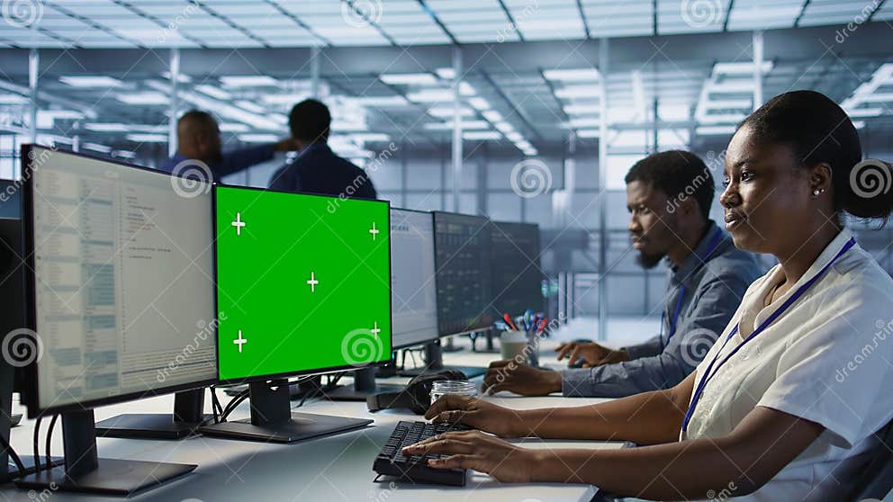 It Professional Coding on Chroma Key PC in Data Center Stock Image ...