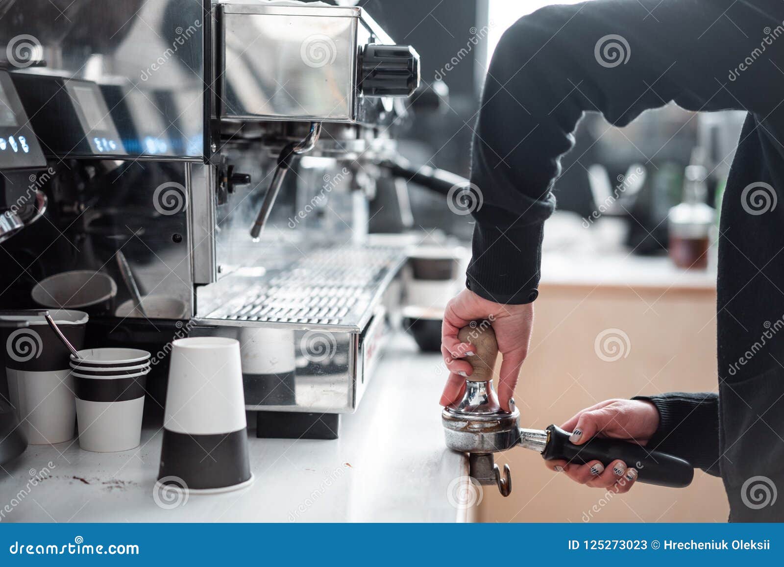 Professional Coffee Machine in a Bar Stock Image - Image of aroma ...