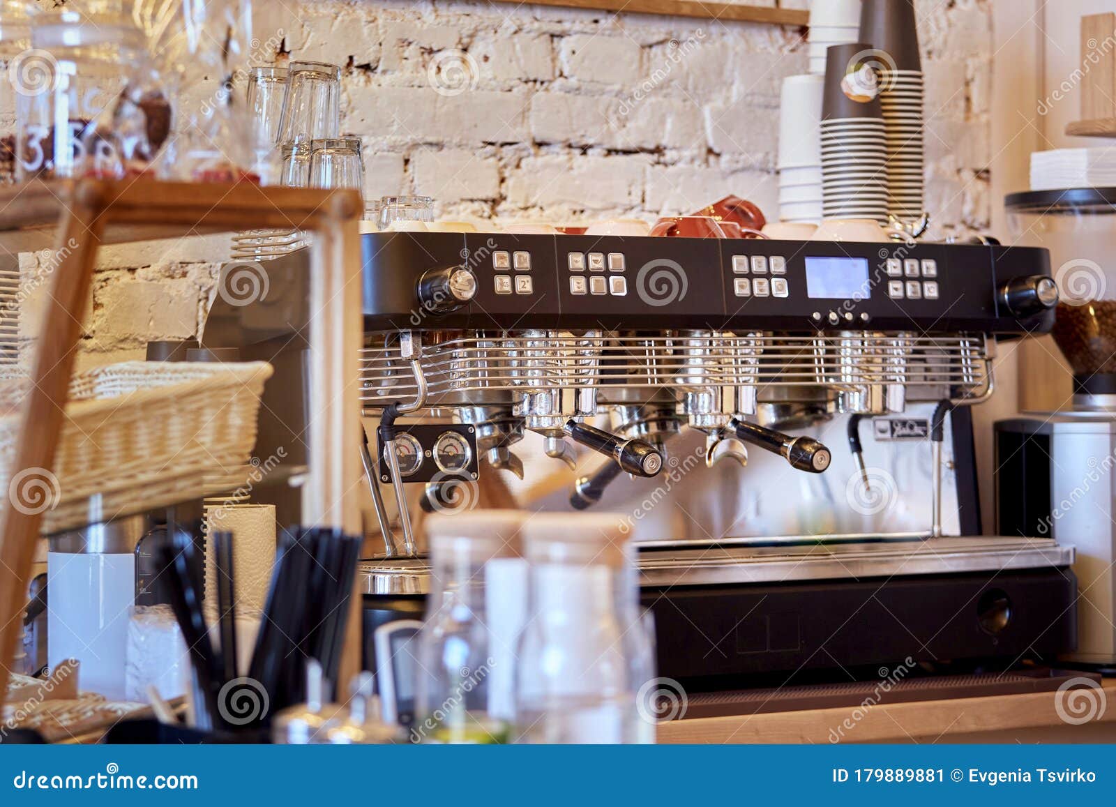 Professional Coffee Machine in a Trendy Cafe on a Background of a White ...