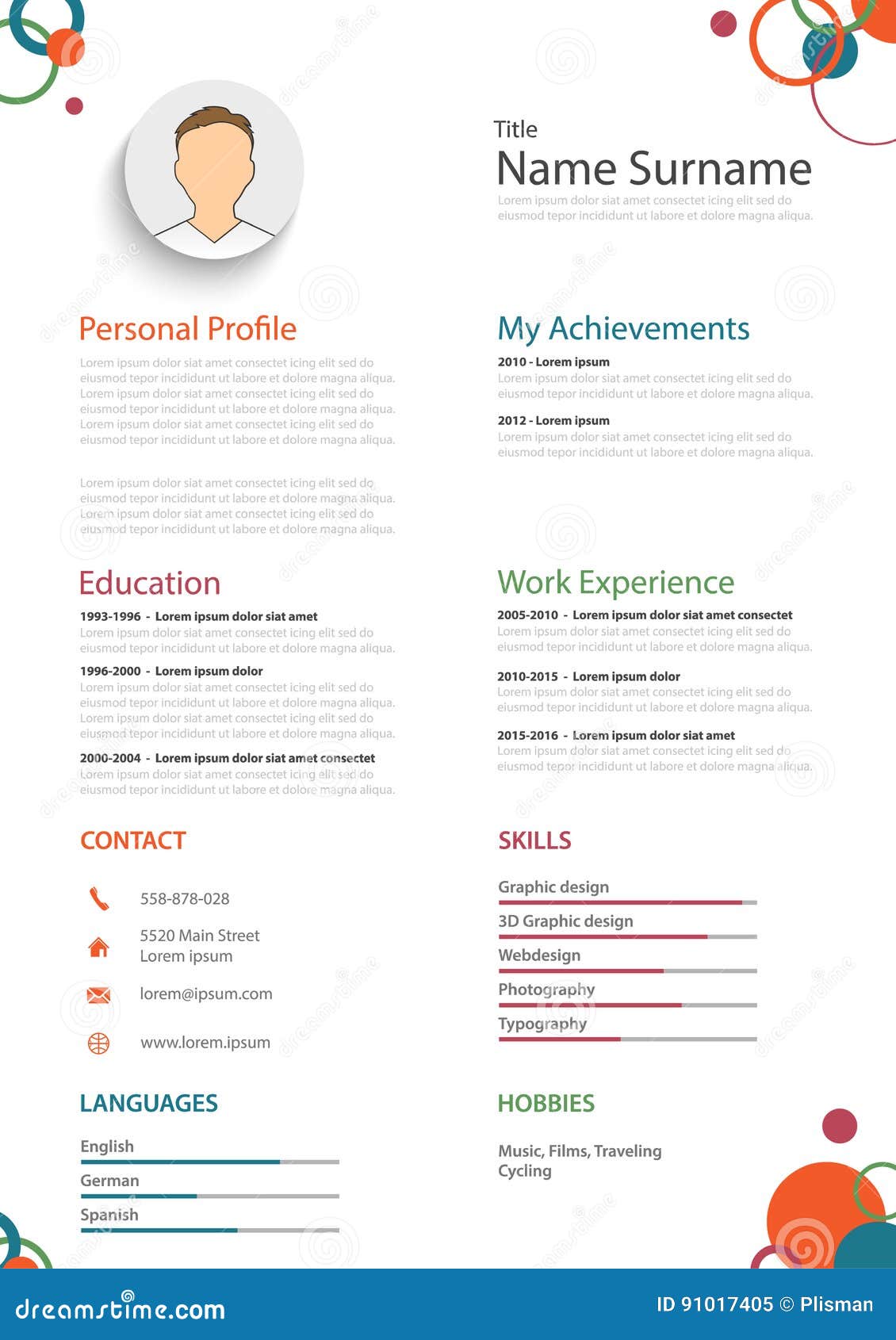 Professional Colored Resume Cv Design Bookmarks Template Vector ...