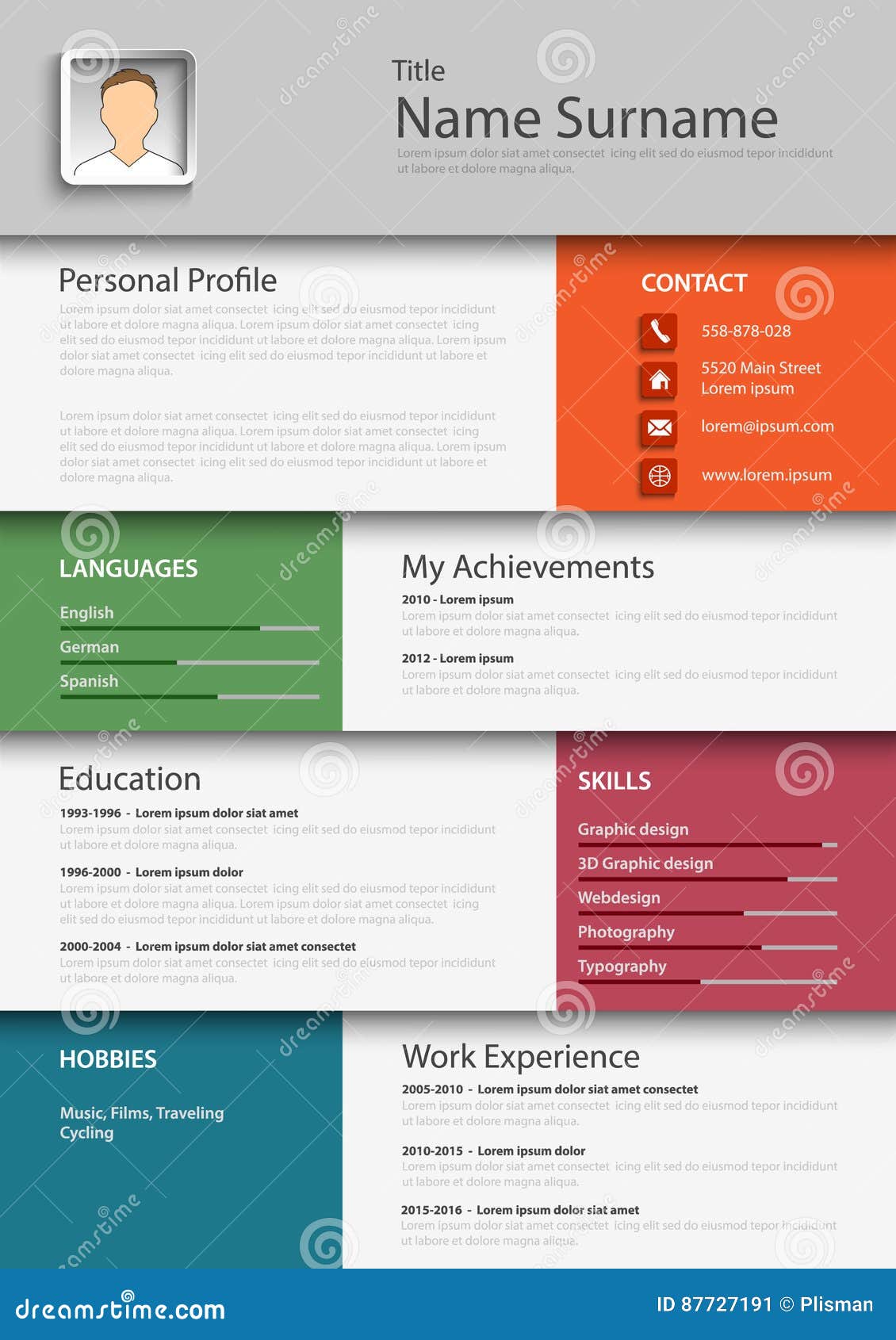 Professional Colored Resume Cv Template Stock Vector - Illustration of ...