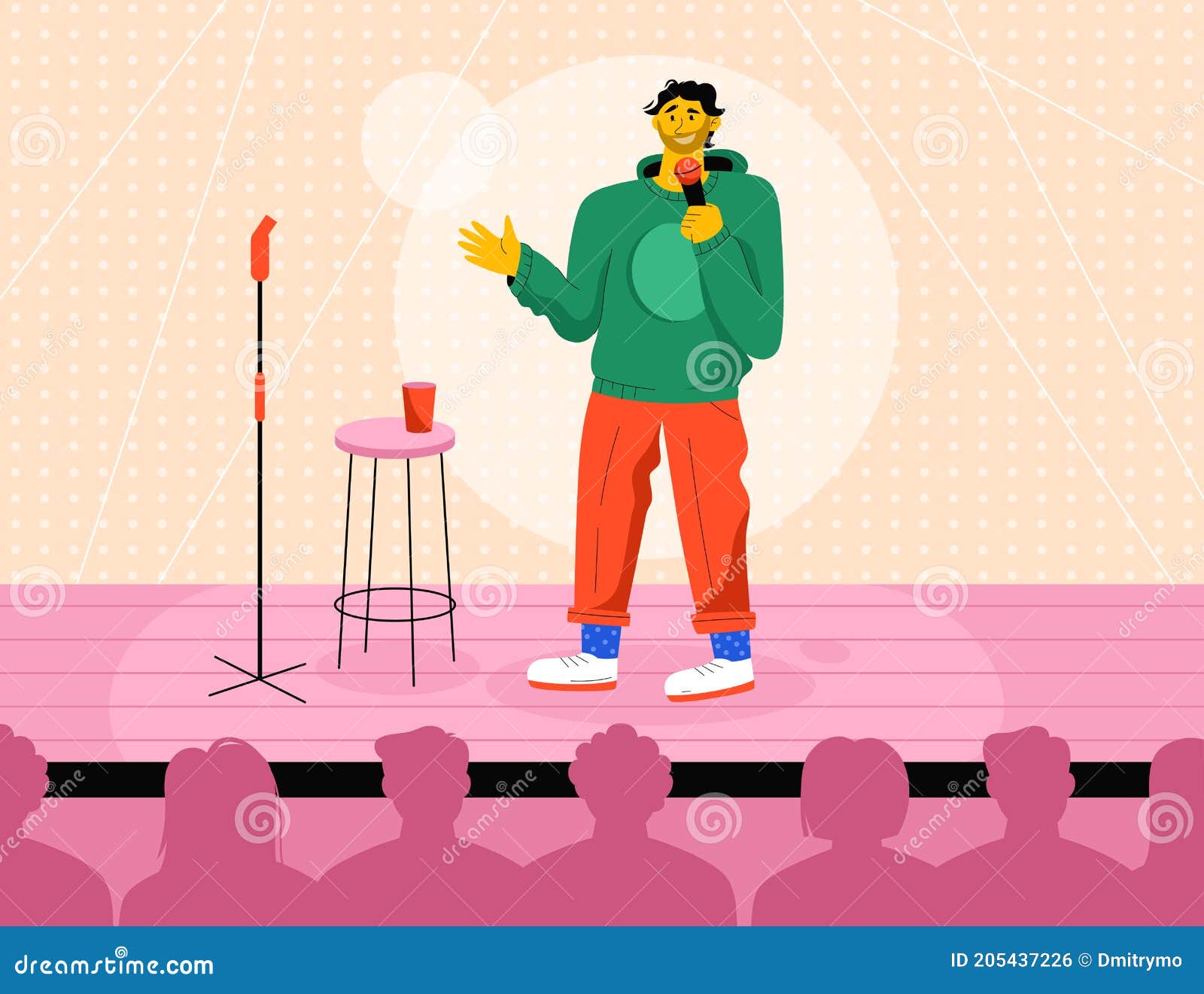 Professional Comedian Performing In Stand Up Show At Stage Stock