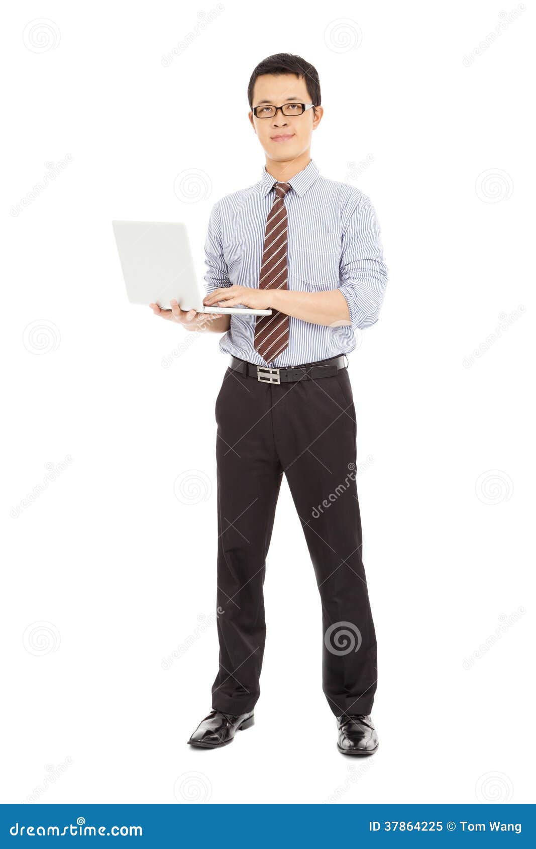 Professional Computer Engineer Standing and Holding the Laptop Stock ...